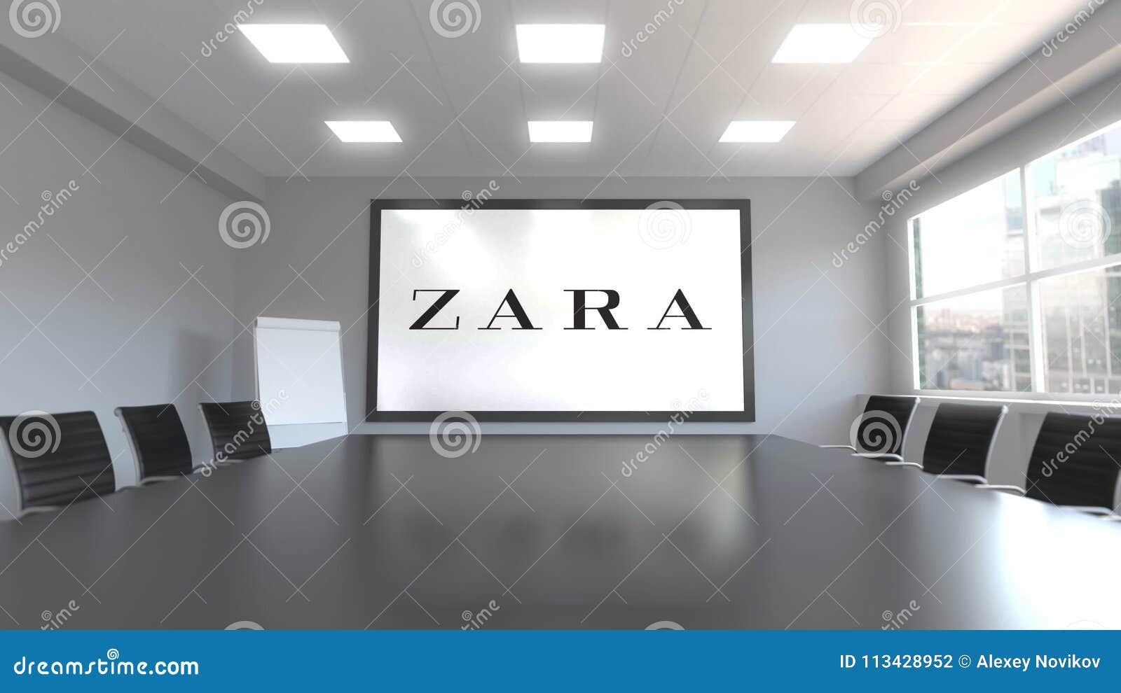 Zara Logo on the Screen in a Meeting Room. Editorial 3D Rendering ...