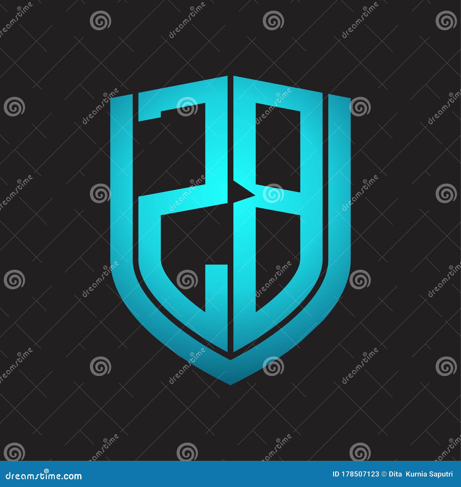 ZB Logo Monogram with Emblem Shield Design Isolated with Blue Colors on ...