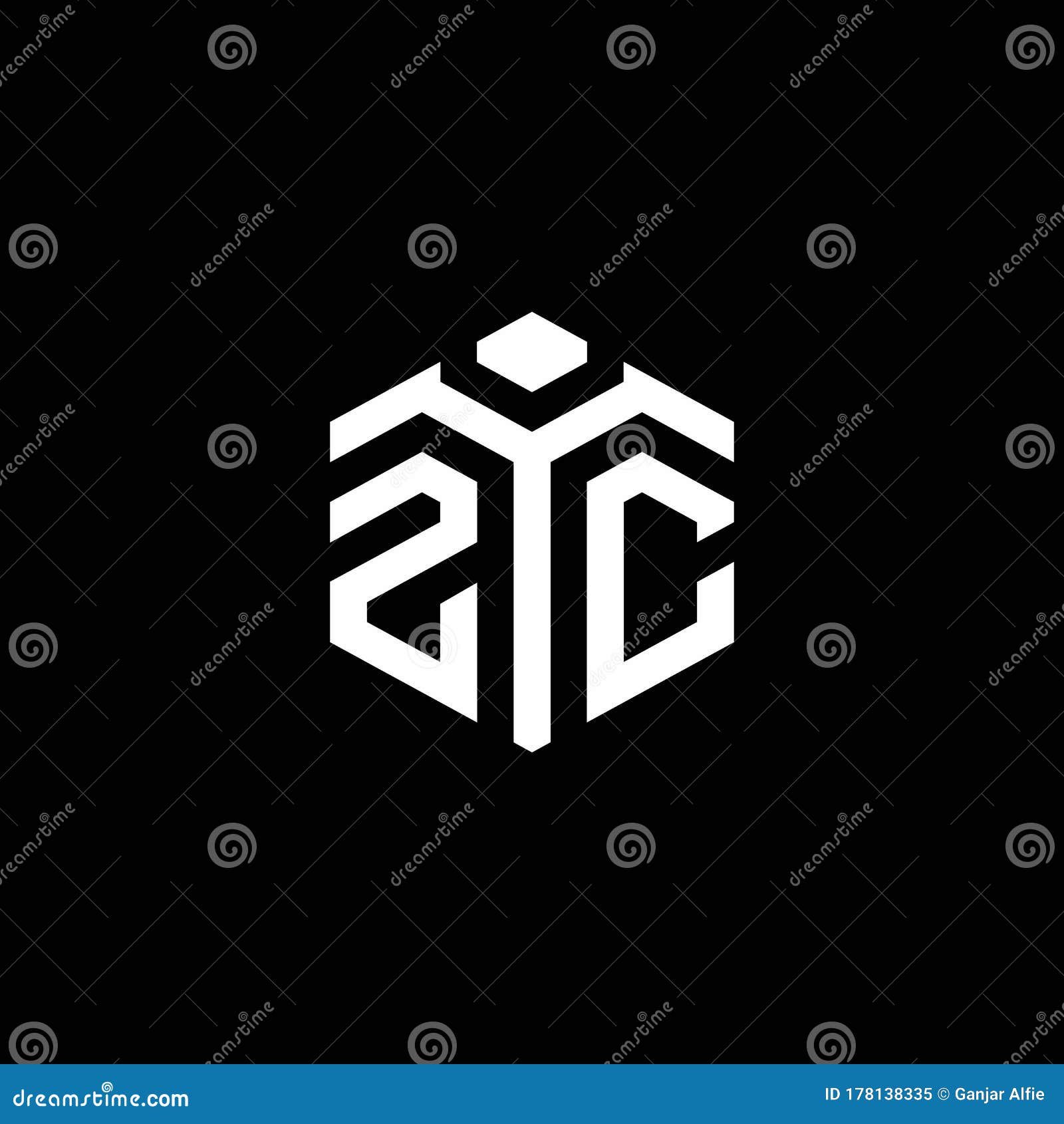 ZC Monogram Logo with Abstract Hexagon Style Design Template Stock ...