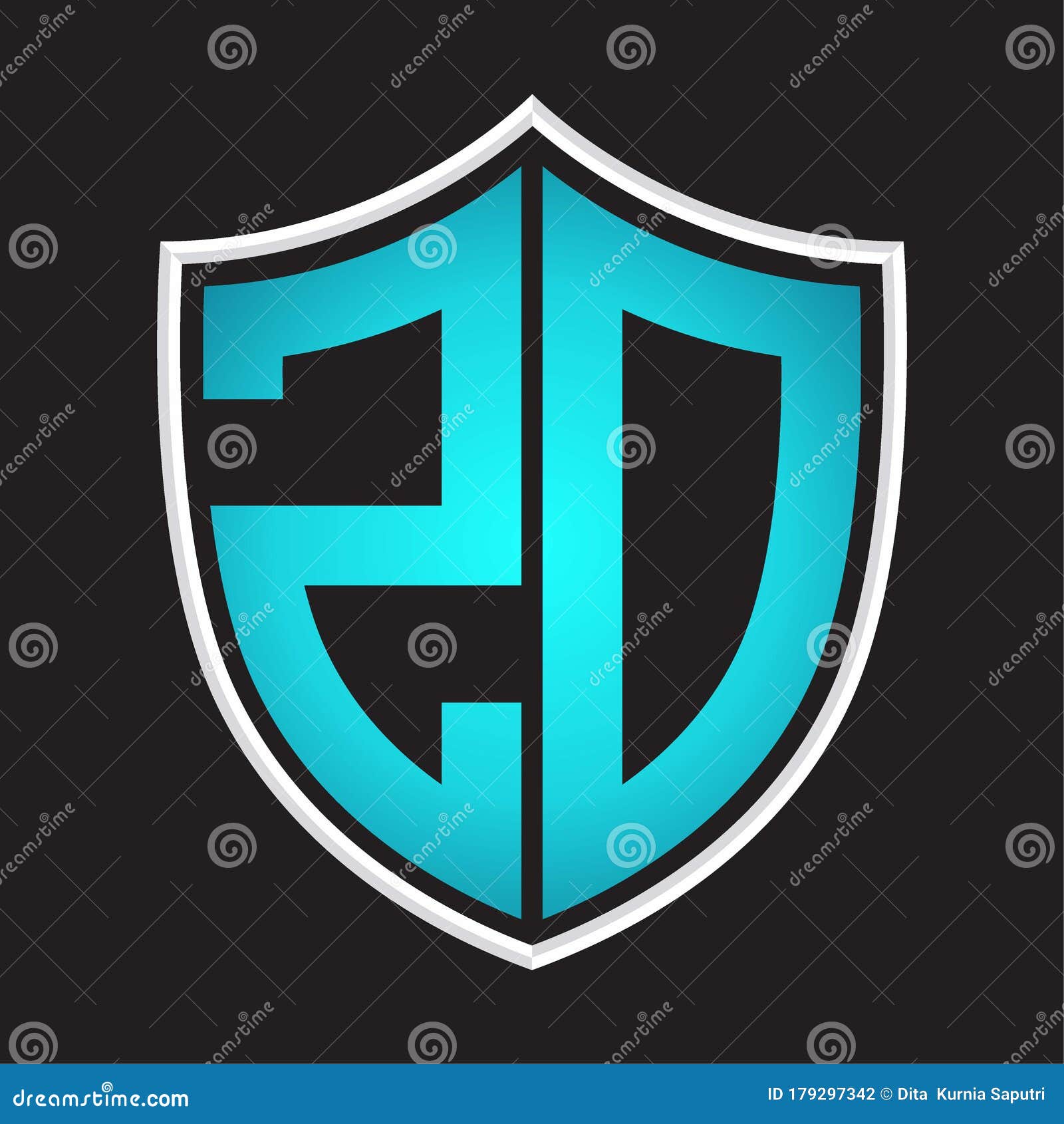 ZD Logo Monogram with Shield Shape Isolated Blue Colors on Outline ...