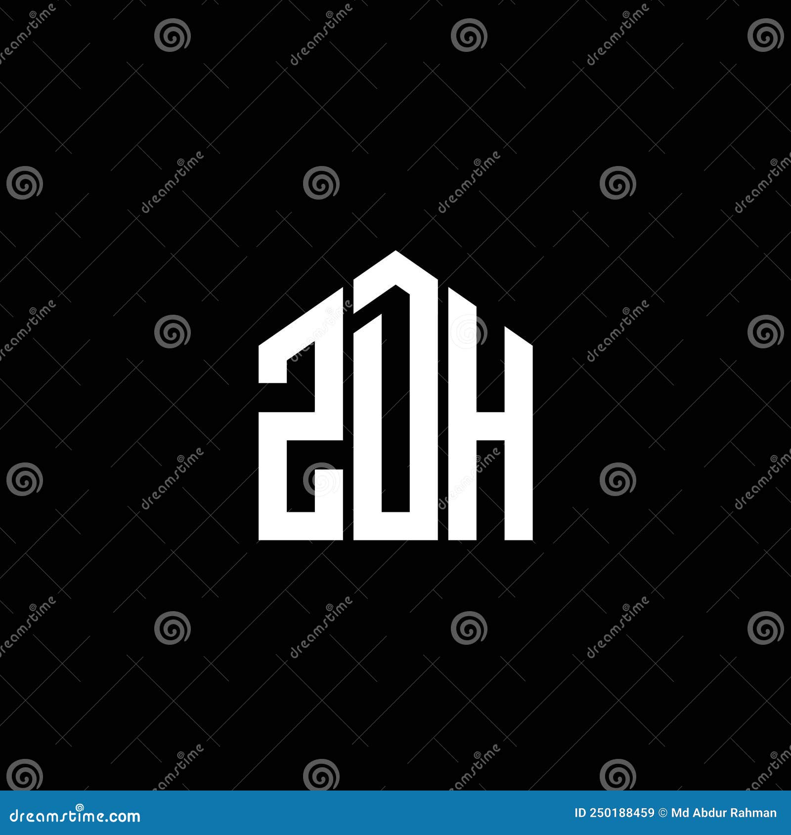 ZDH Letter Logo Design on BLACK Background. ZDH Creative Initials ...