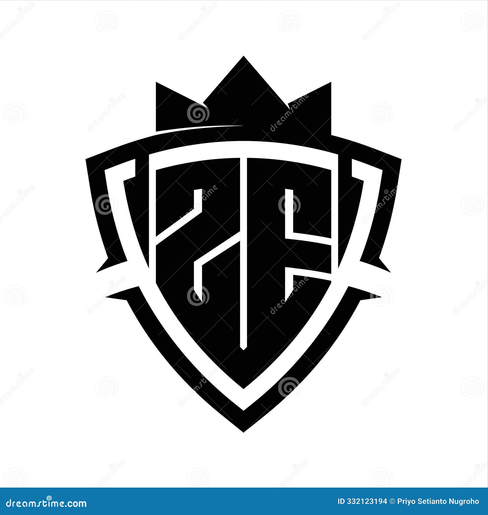 ZE Letter Bold Monogram Triangle Curve Shield Shape With Crown Black ...