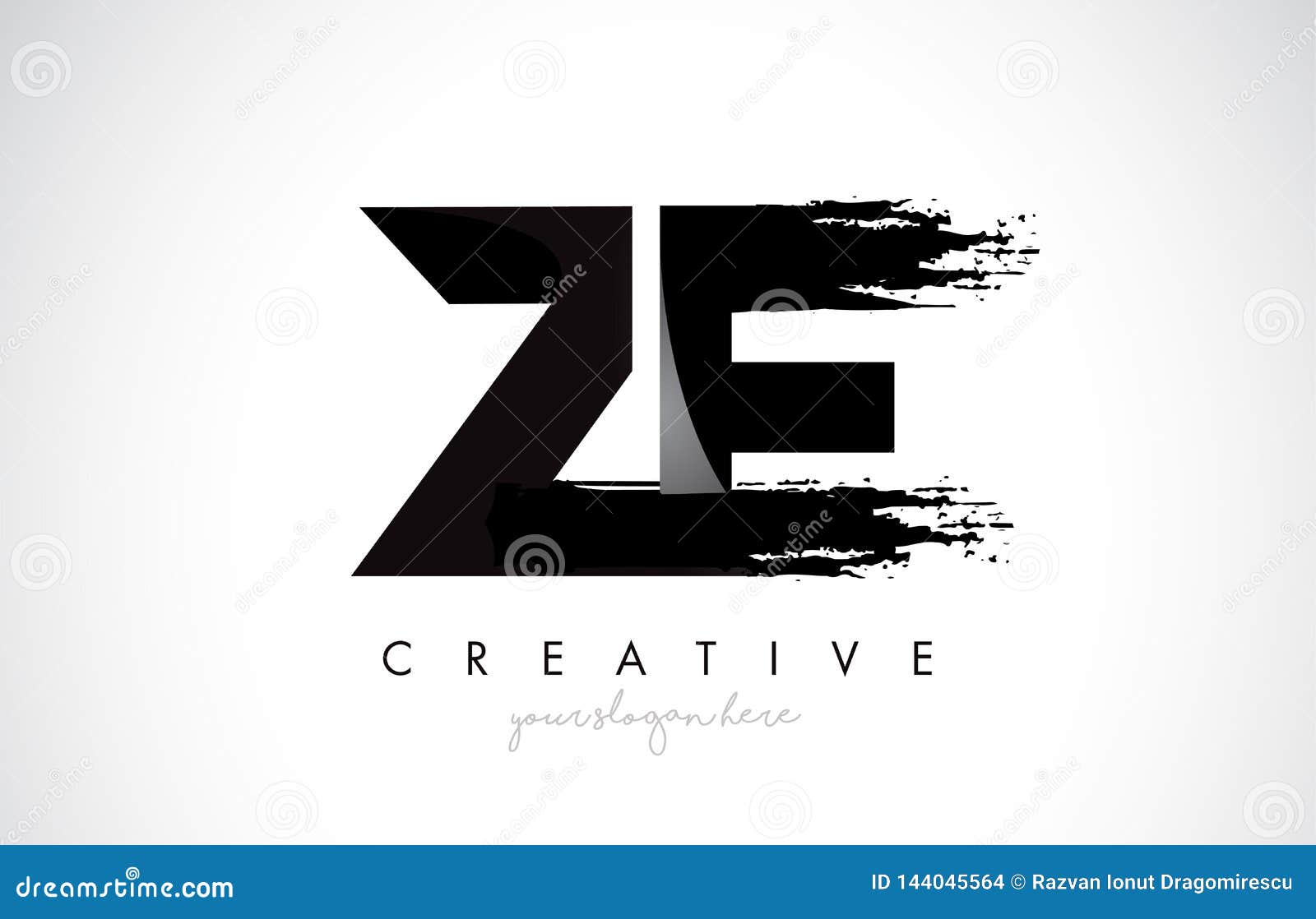 ZE Letter Design with Brush Stroke and Modern 3D Look Stock Vector ...