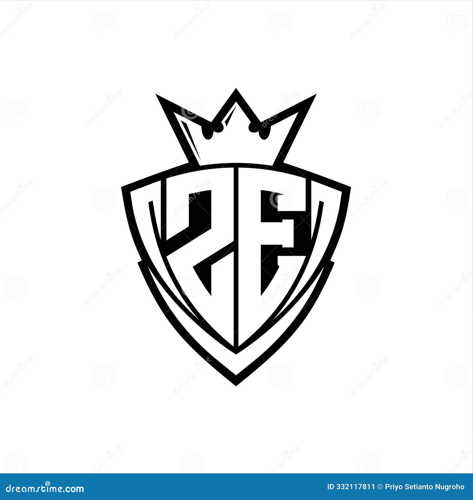 ZE Letter Logo With Sharp Triangle Shield Shape With Crown Inside White ...