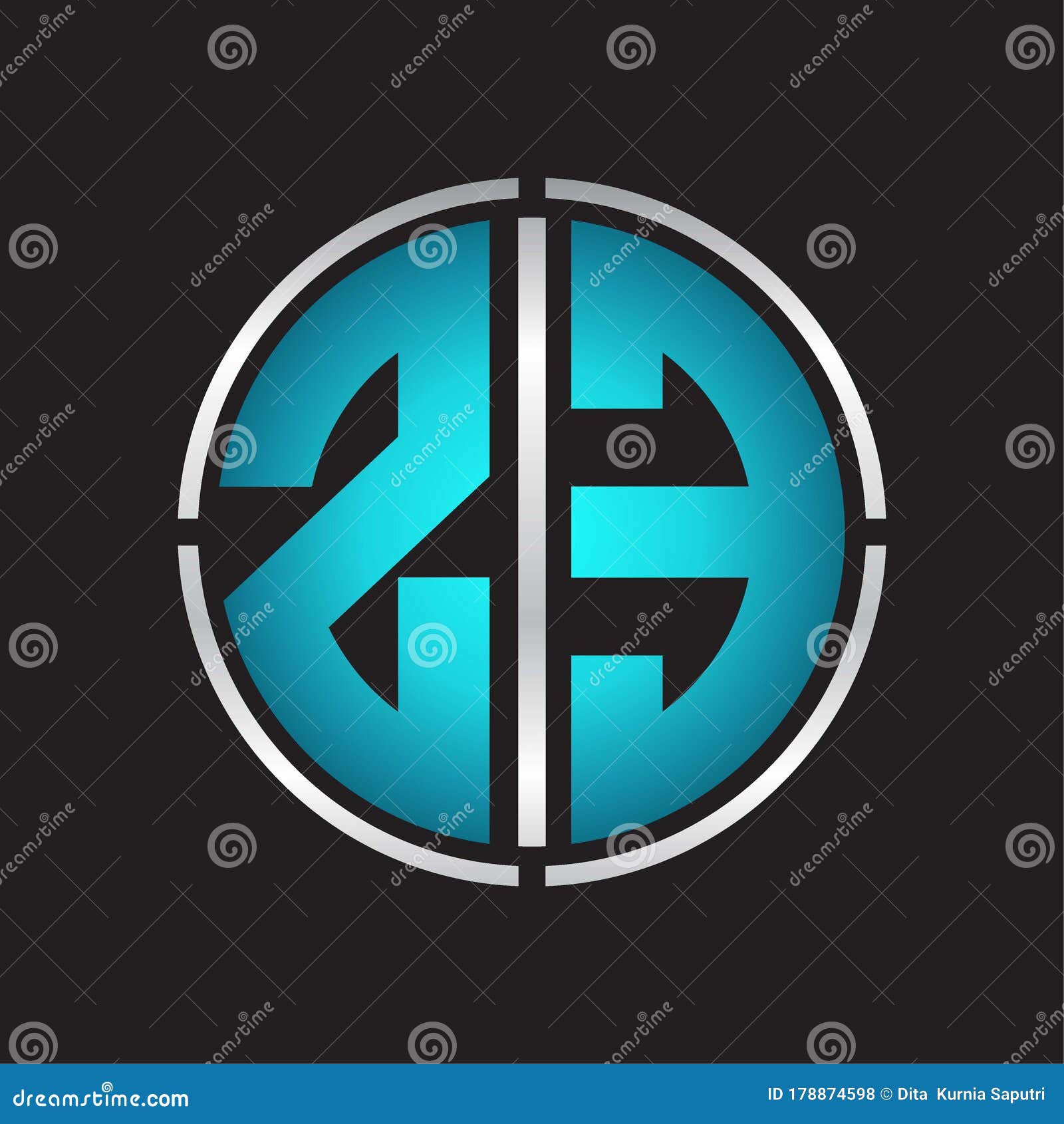 ZE Logo Initial with Circle Line Cut Design Template on Blue Colors ...