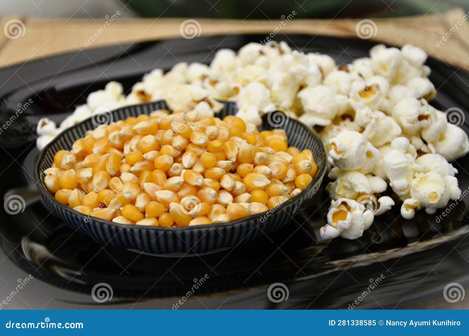 Zea Mays Everta Corn on a Plate and Popcorn Ready Stock Image - Image ...