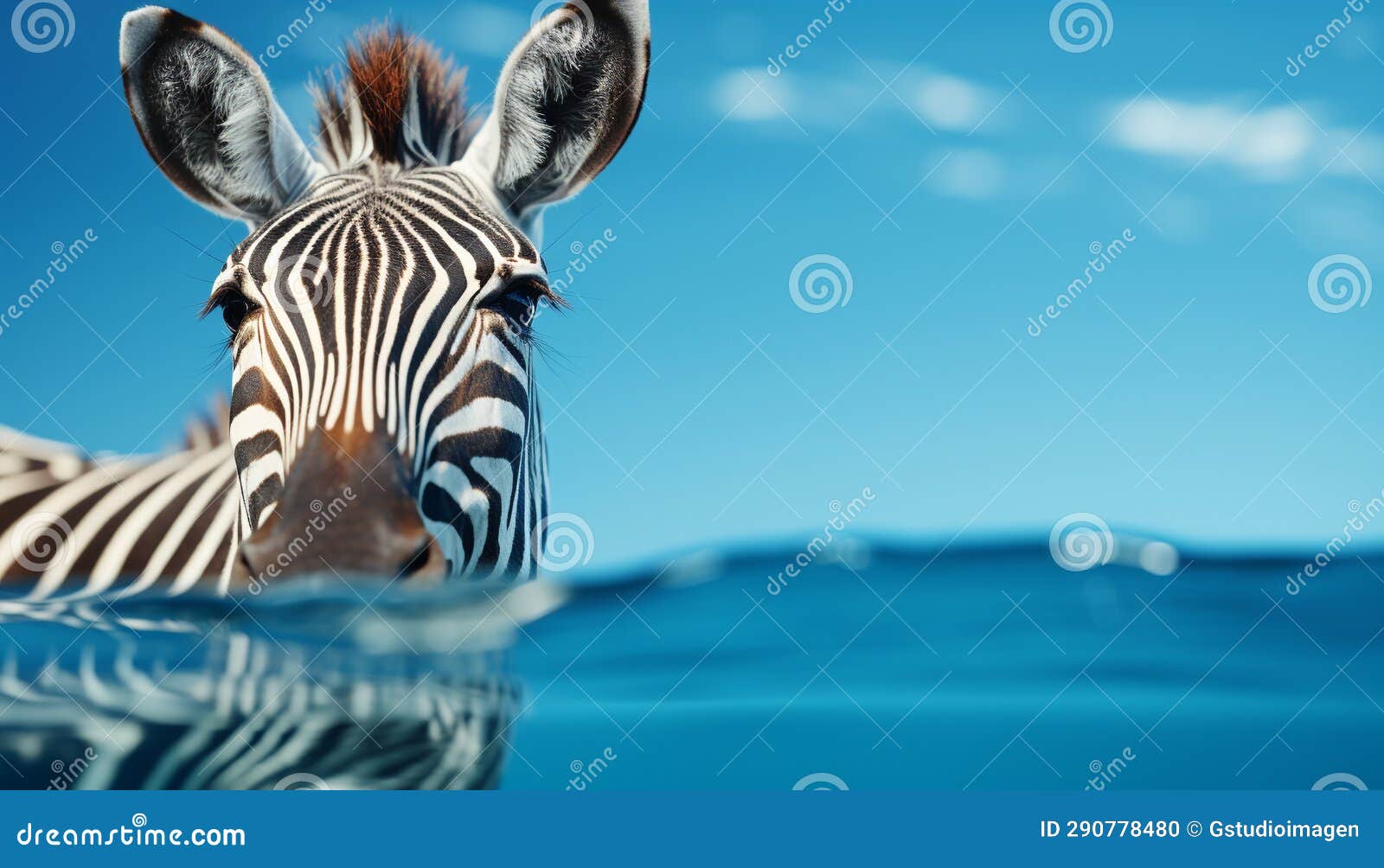 Zebra in Africa, Standing in Water, Looking at Camera Generated by AI ...