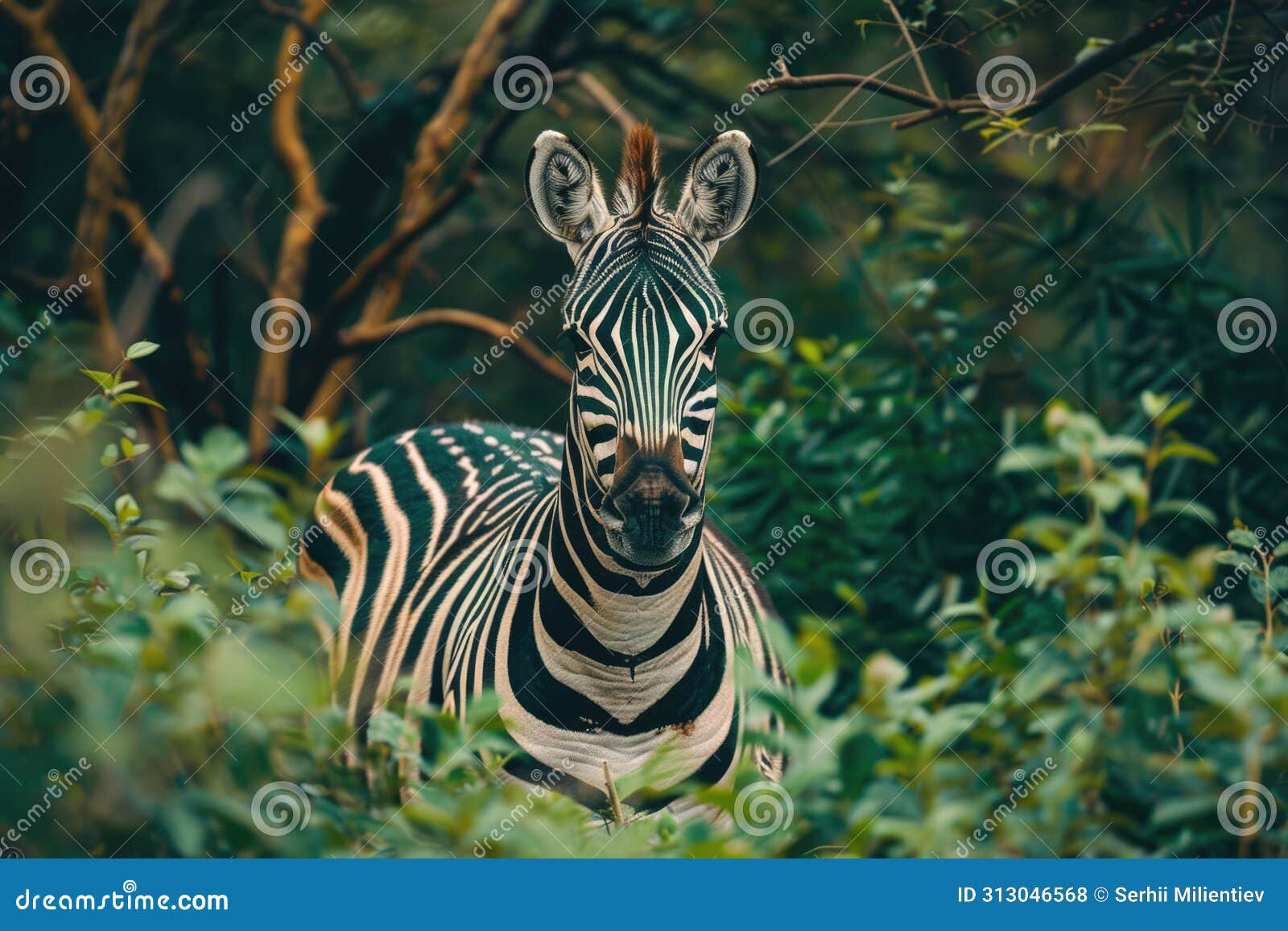 Zebra in African Rainforest. Front View Stock Photo - Image of africa ...