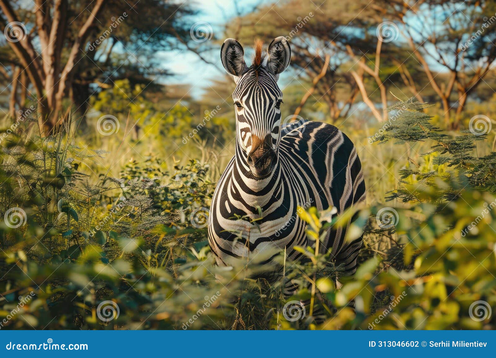 Zebra in African Rainforest. Front View Stock Photo - Image of savanna ...