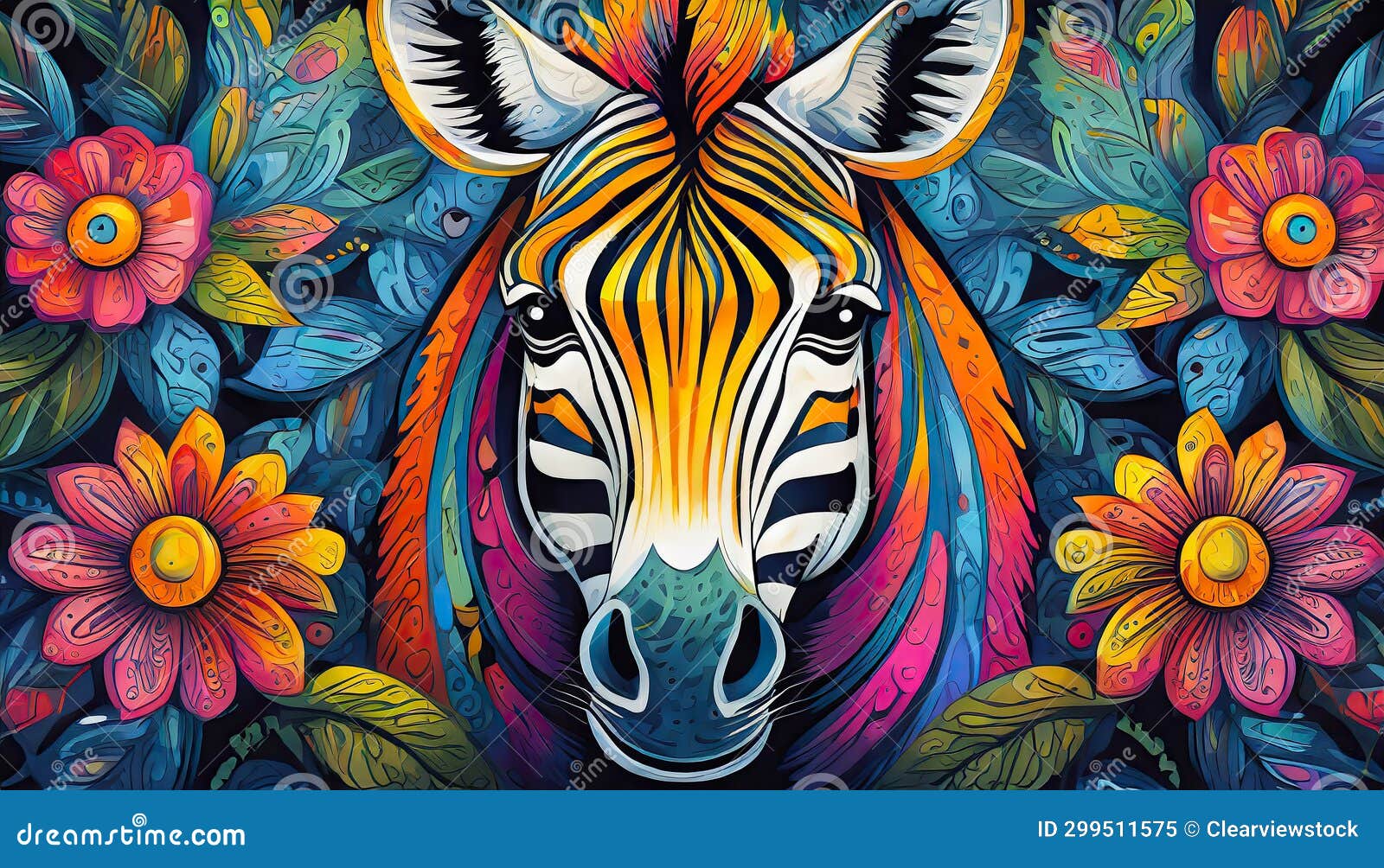 Zebra Bright Colorful and Vibrant Poster Illustration Stock ...