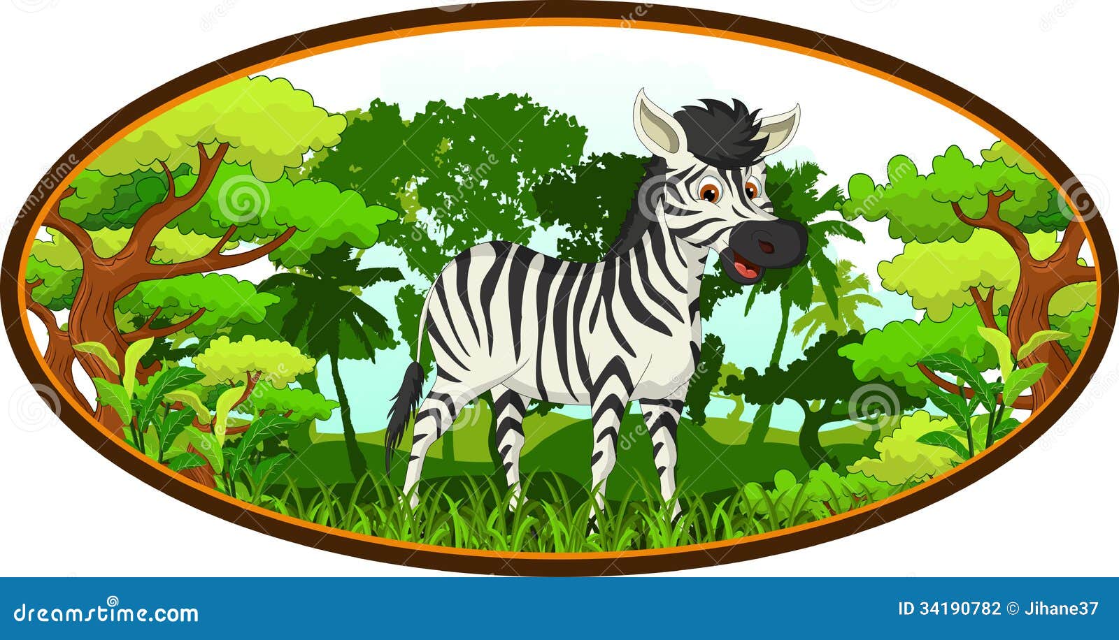 Zebra Cartoon with Forest Background Stock Illustration - Illustration ...