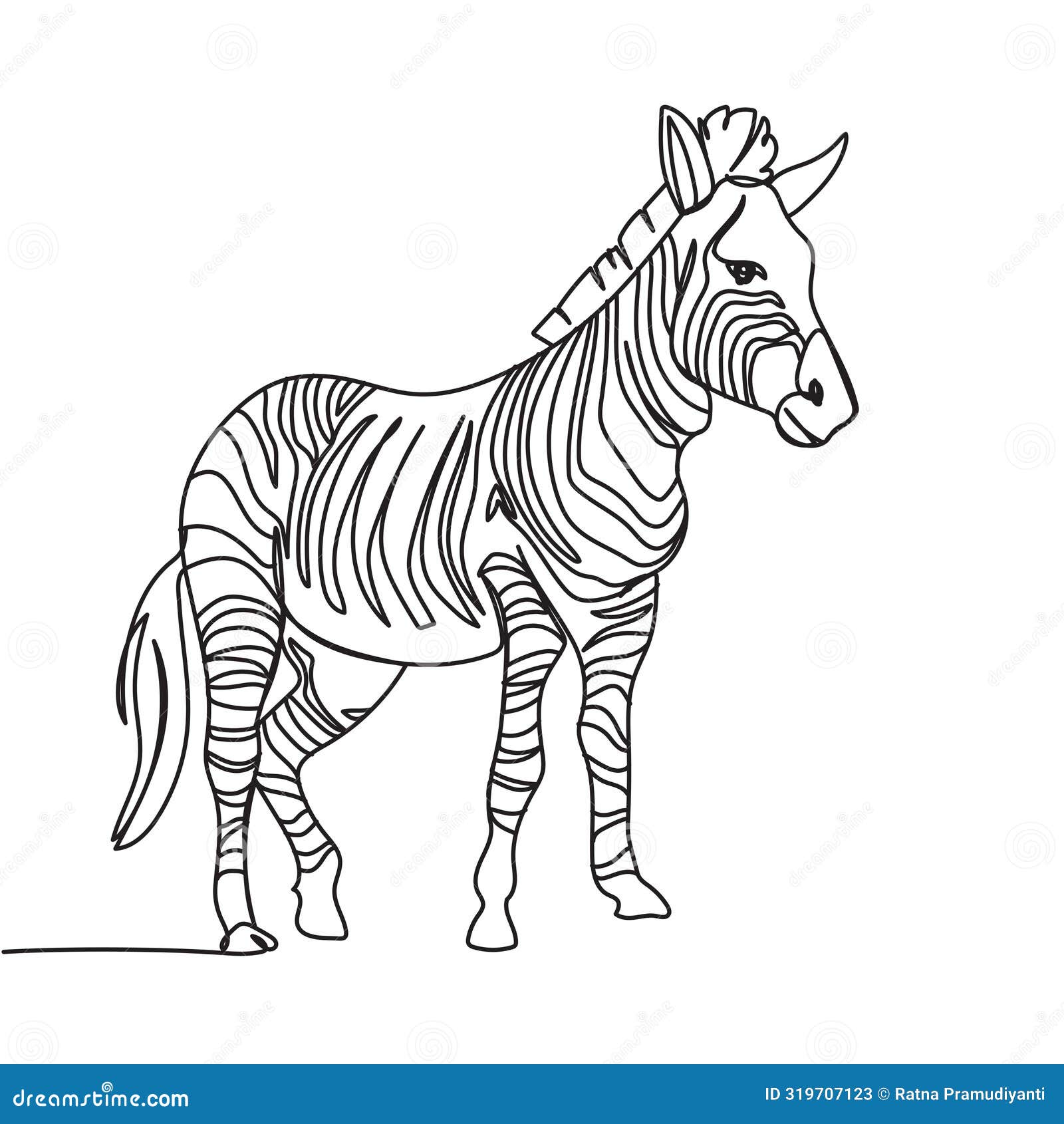 Zebra in Continuous One Line Drawing. Vector Illustration Isolated ...