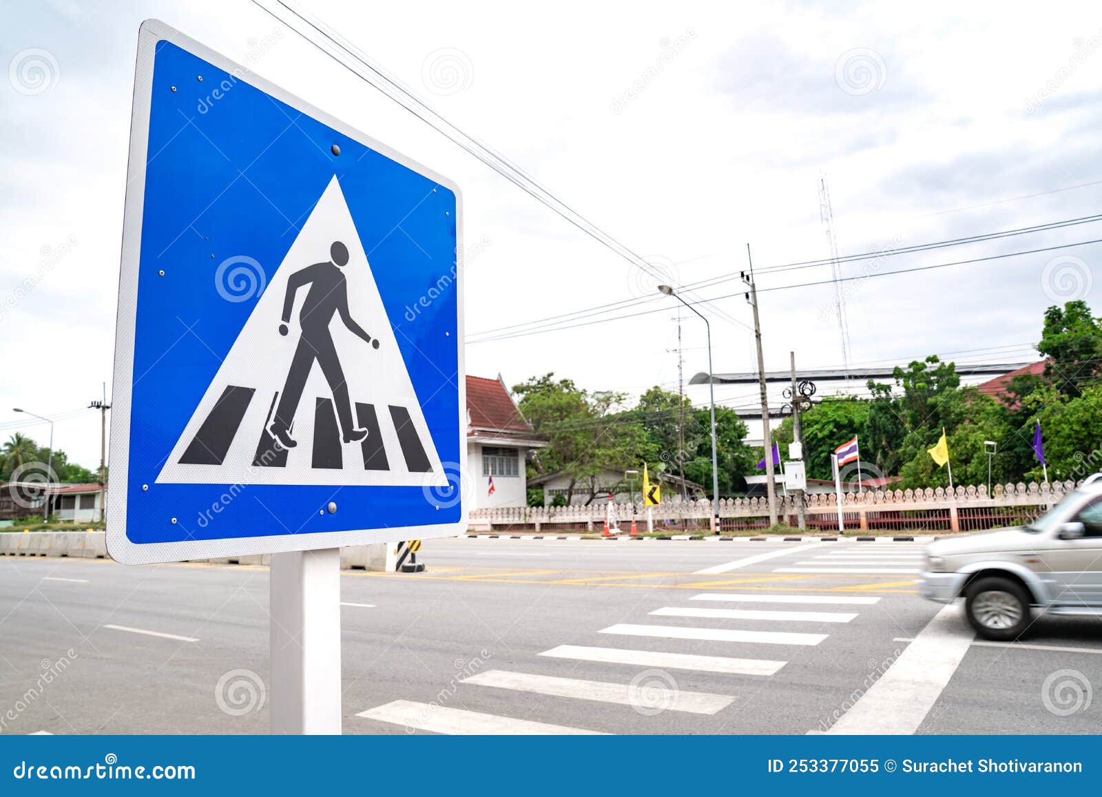Zebra Cross Sign beside the Road at Thailand Stock Image - Image of ...