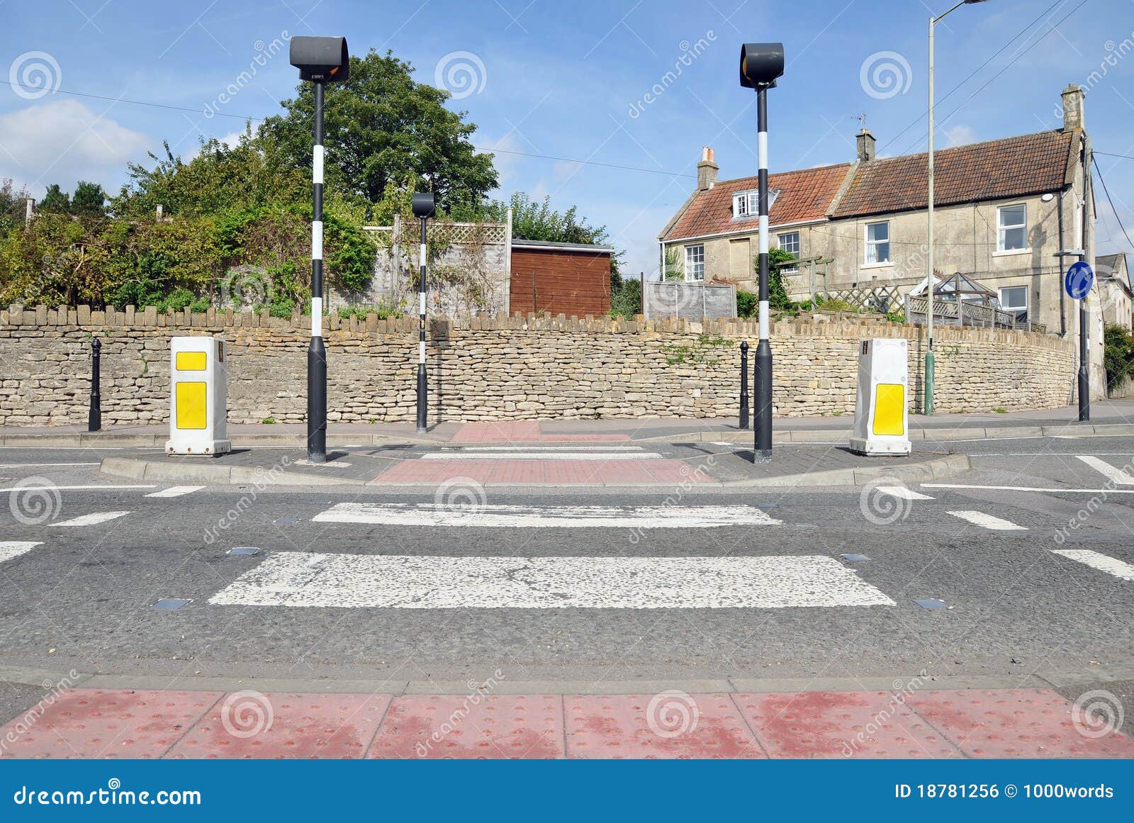 Zebra Crossing With Highly Reflective Road Sign With Old Style Block Of ...