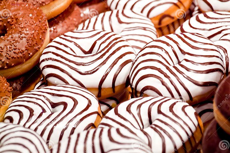 Zebra Donuts, Chocolate Donuts and Donut Hazelnut 1 Stock Image - Image ...