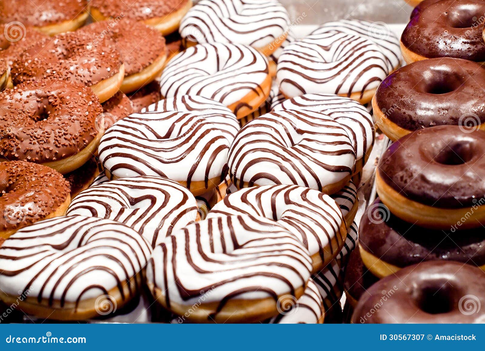 Zebra Donuts, Chocolate Donuts and Donut Hazelnut 3 Stock Image - Image ...