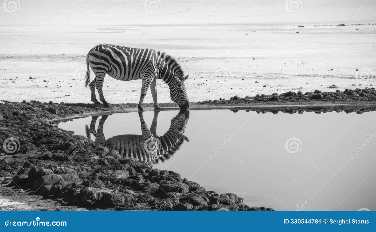 A Zebra Drinking Water from a Pond on the Beach, AI Stock Photo - Image ...