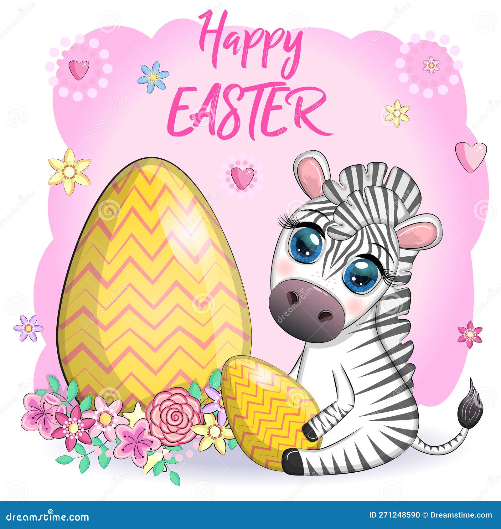 Zebra with Easter Egg, Flowers. Easter Greeting Card Stock Vector ...