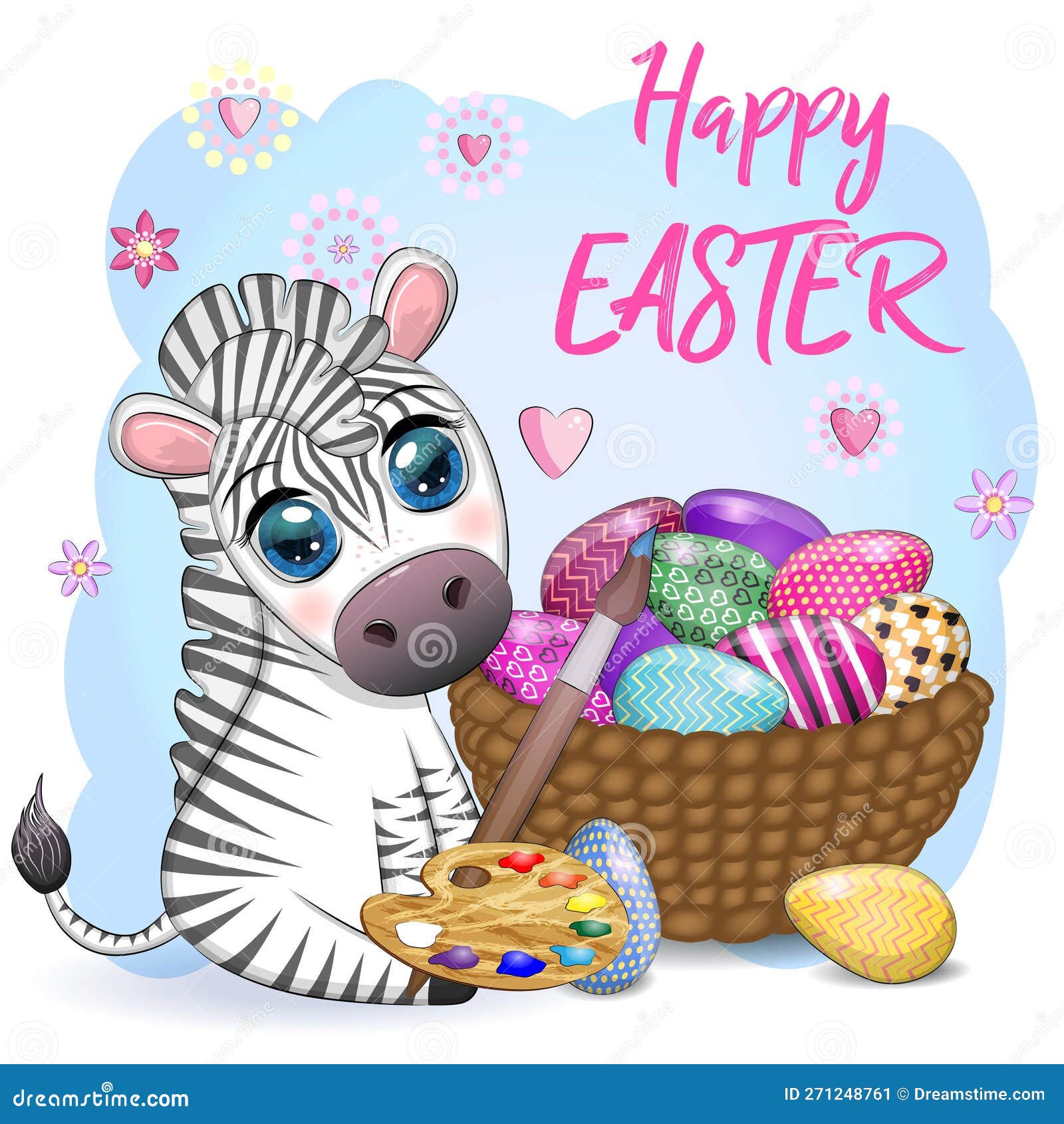 Zebra with Easter Egg, Flowers. Easter Greeting Card Stock Vector ...