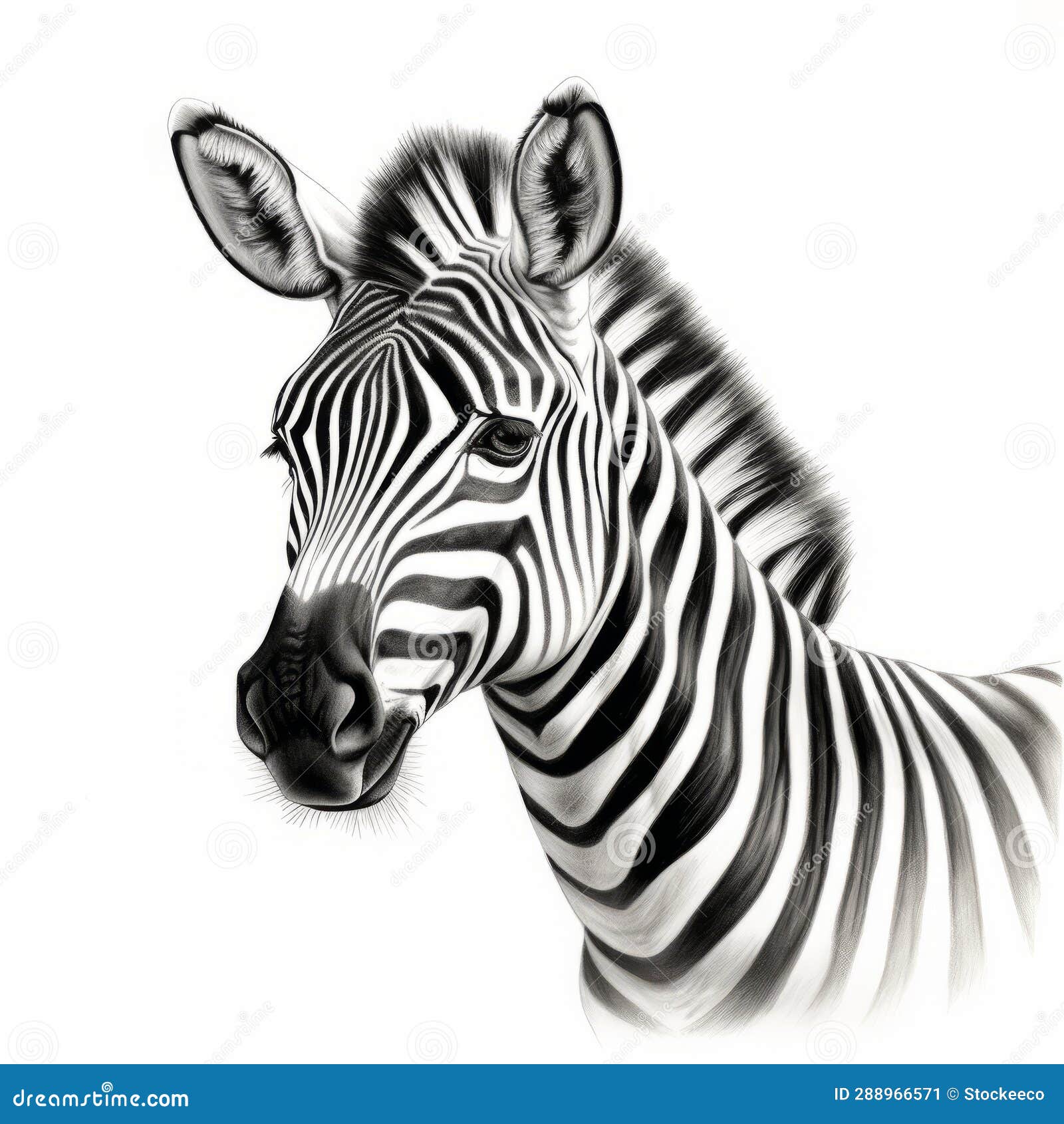 Hyperrealistic Zebra Drawing: Black and White Portrait Tattoo Art Stock ...