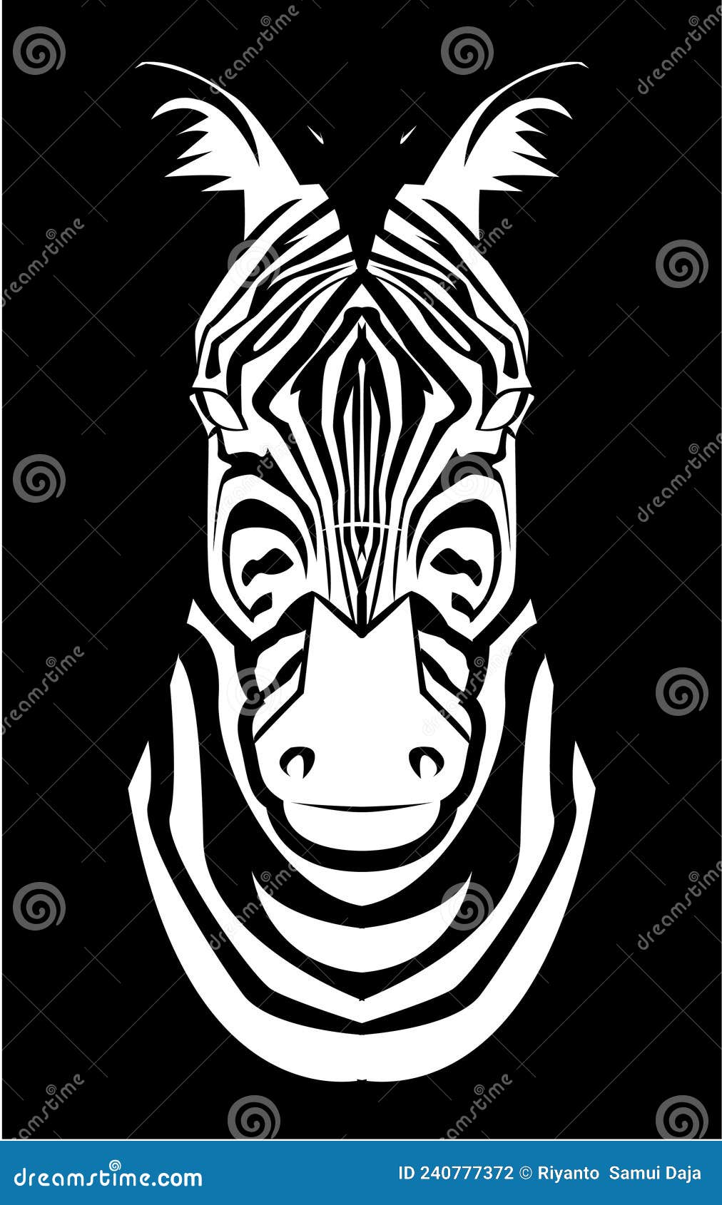Zebra Face Front View in Black Illustration Design Stock Vector ...