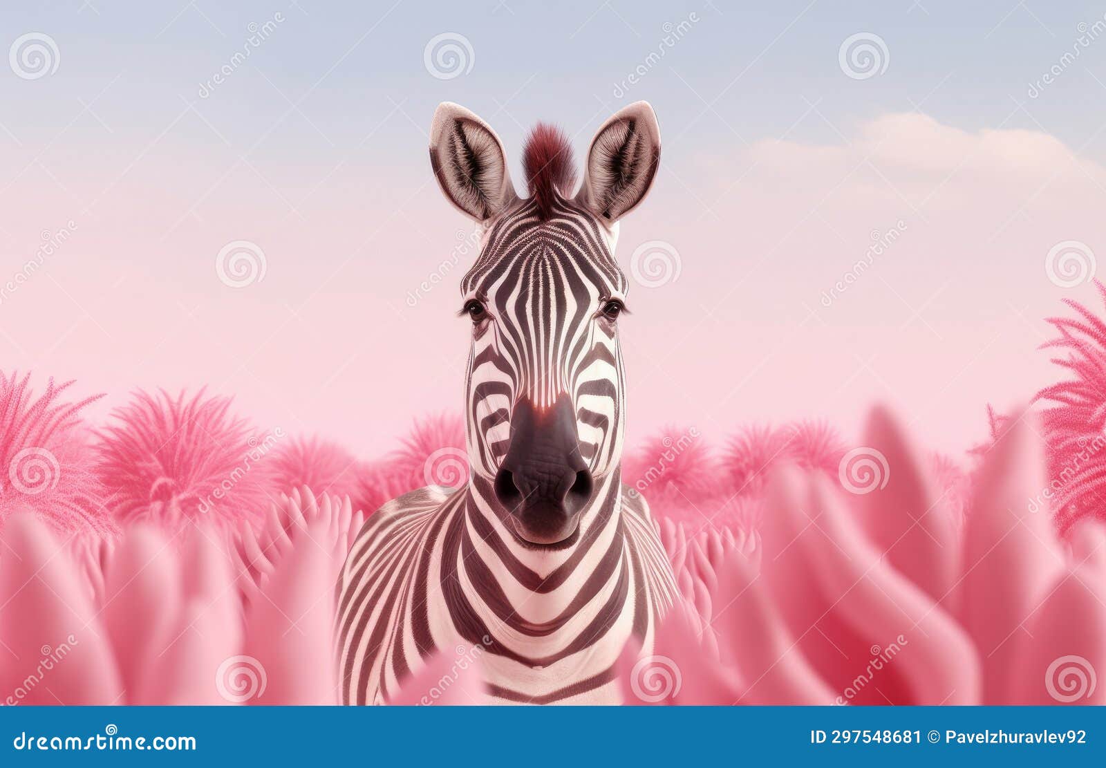 Zebra in a Field of Pink Flowers. 3D Illustration Stock Illustration ...