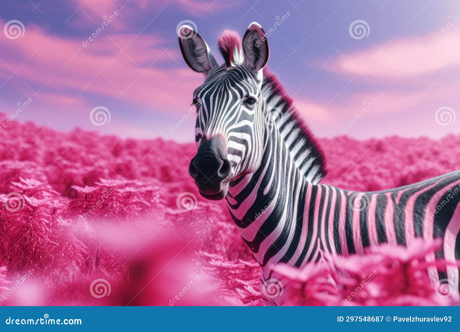 Zebra in a Field of Pink Flowers. 3d Illustration Stock Illustration ...