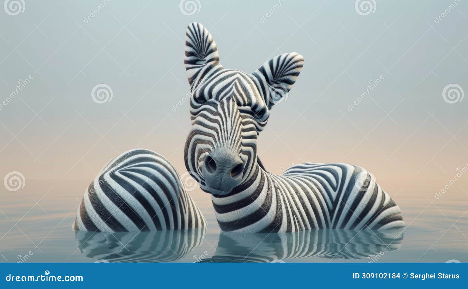 A Zebra is Floating in the Water with Its Head Sticking Out, AI Stock ...
