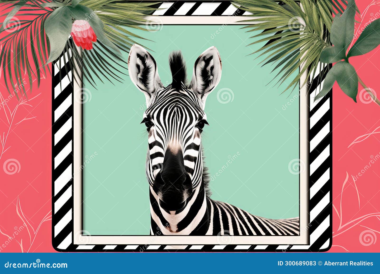 A Zebra is in a Frame with Palm Leaves Stock Illustration ...