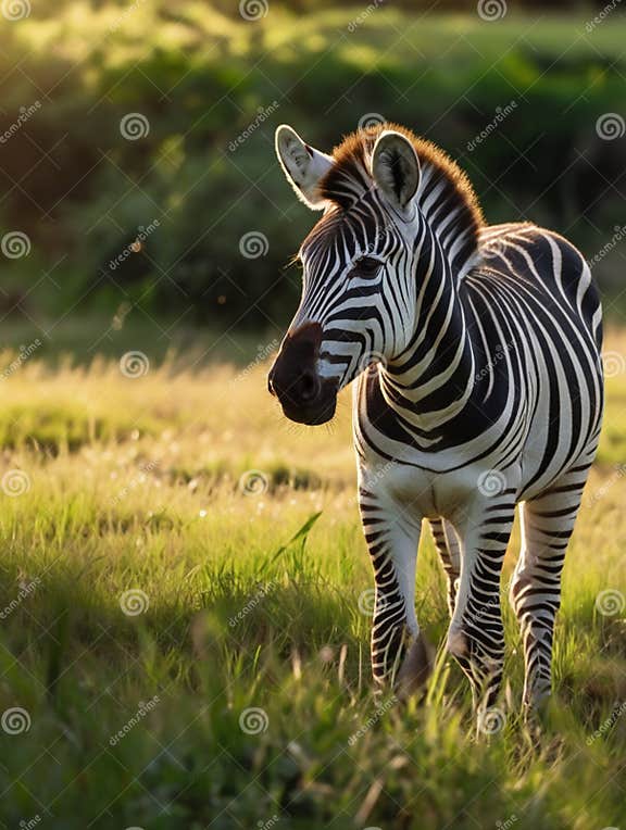 Zebra In The Grass Field Stock Illustration Illustration Of Plain 328064463