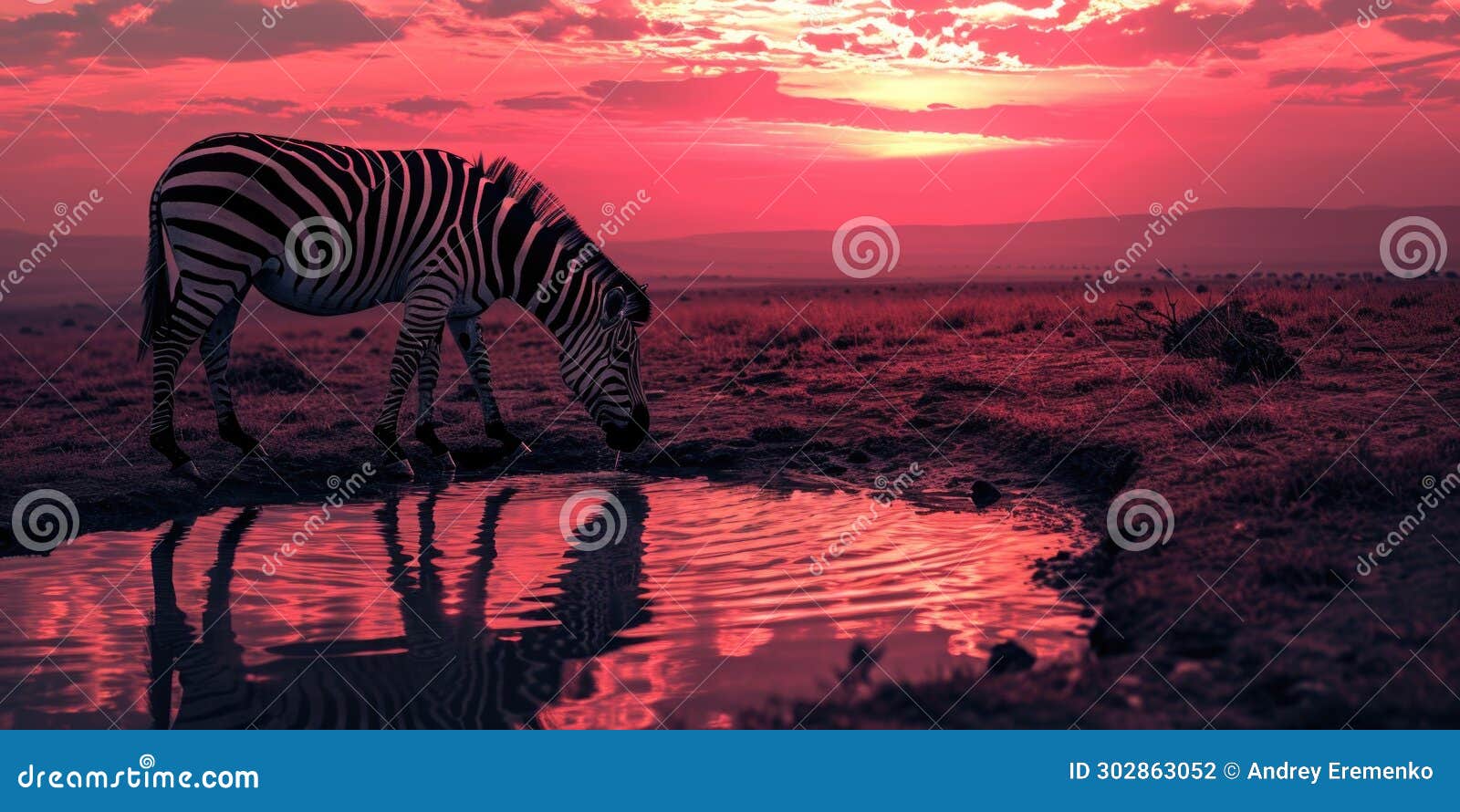 A Zebra Having A Drink On A Safari In South Africa Stock Image ...