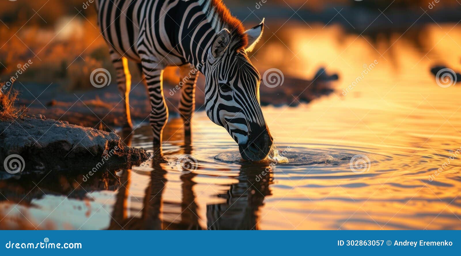 A Zebra Having A Drink On A Safari In South Africa Stock Image ...