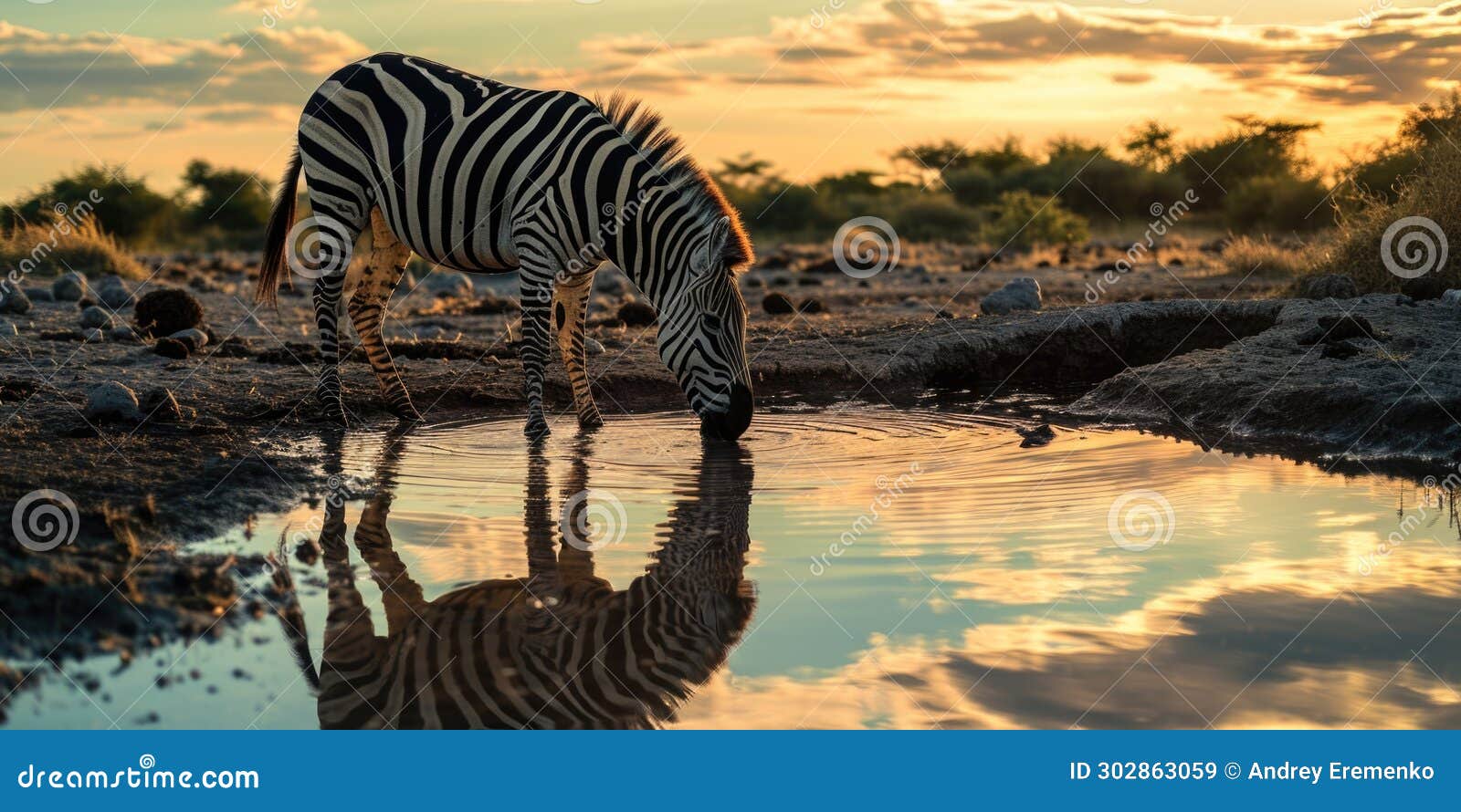 A Zebra Having A Drink On A Safari In South Africa Royalty-Free Stock ...