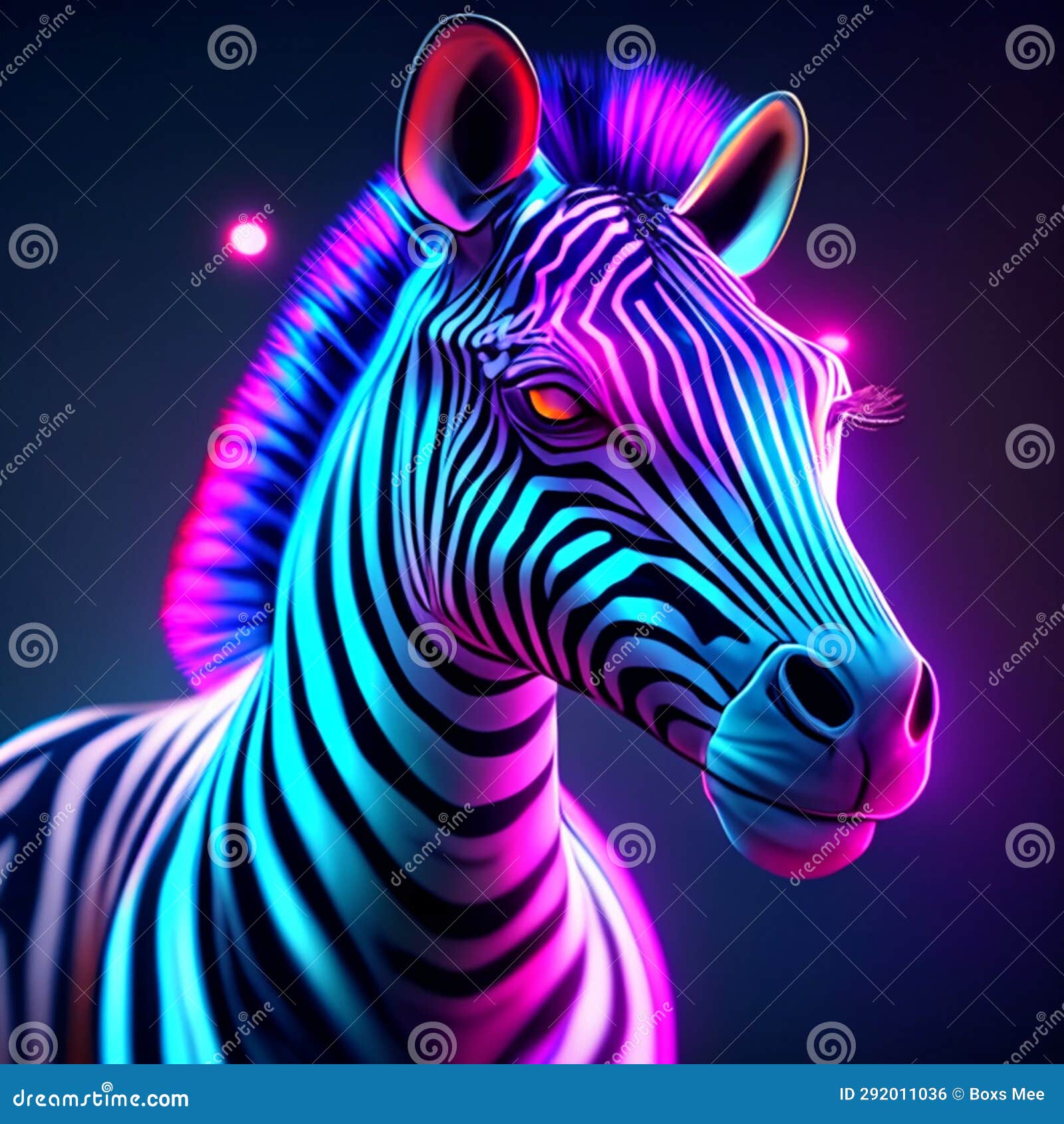 Zebra Head with Bright Neon Lights. Vector Illustration for Your Design ...
