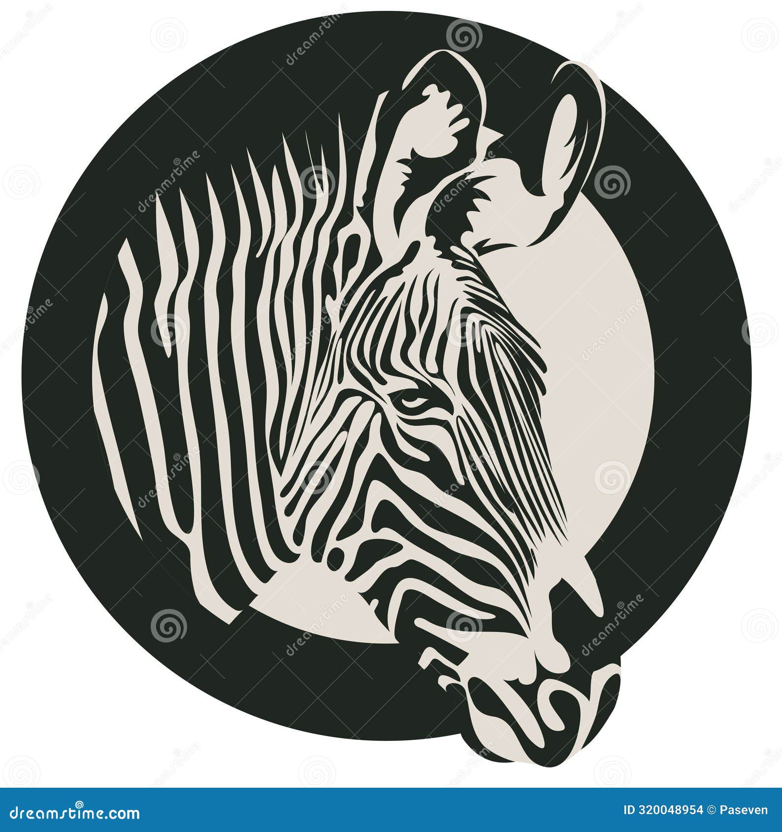 Zebra Head in a Circle Drawn in Black Pain Stock Vector - Illustration ...