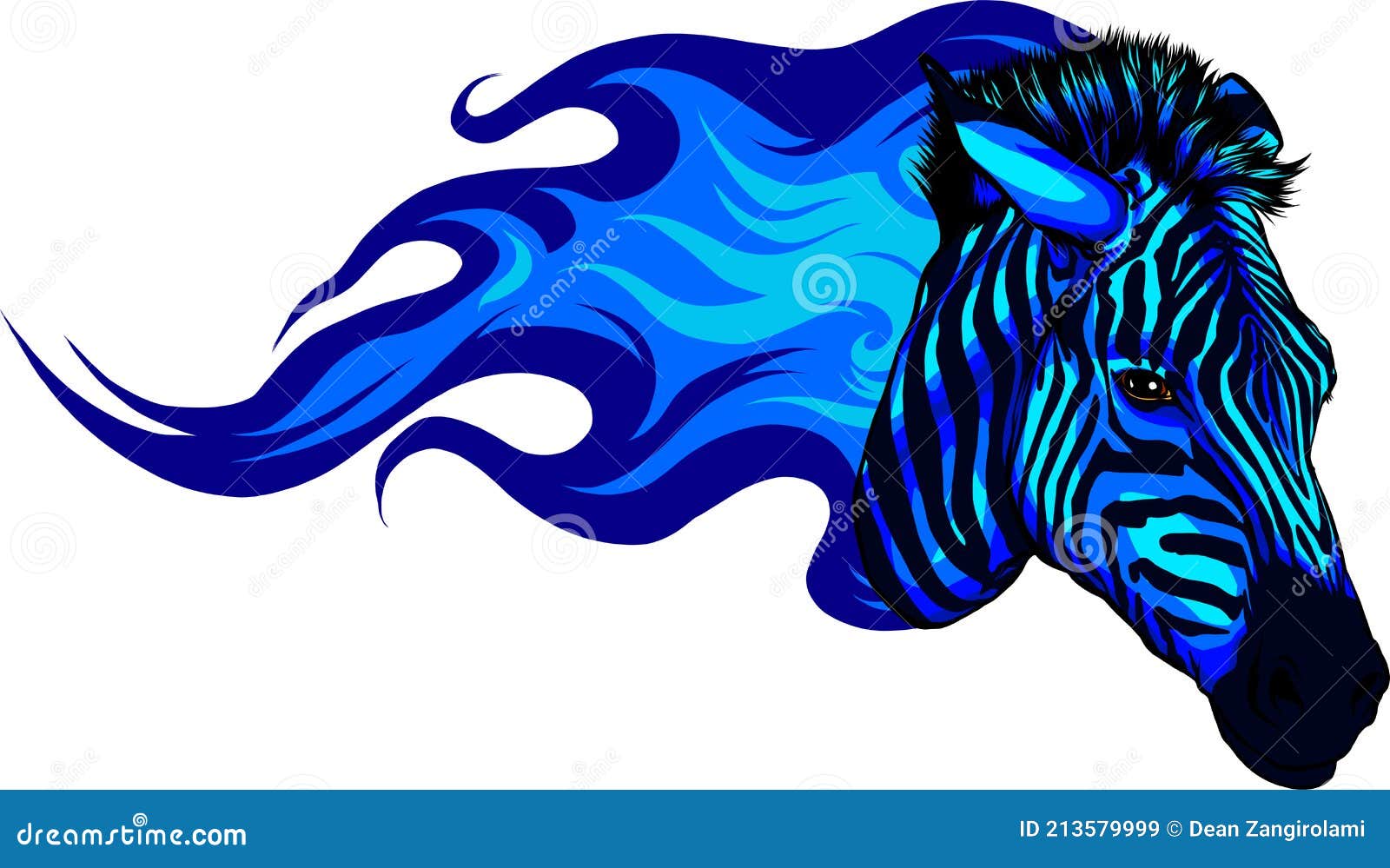 Fiery Head Zebra Colored Blue Vector Illustration Stock Vector ...