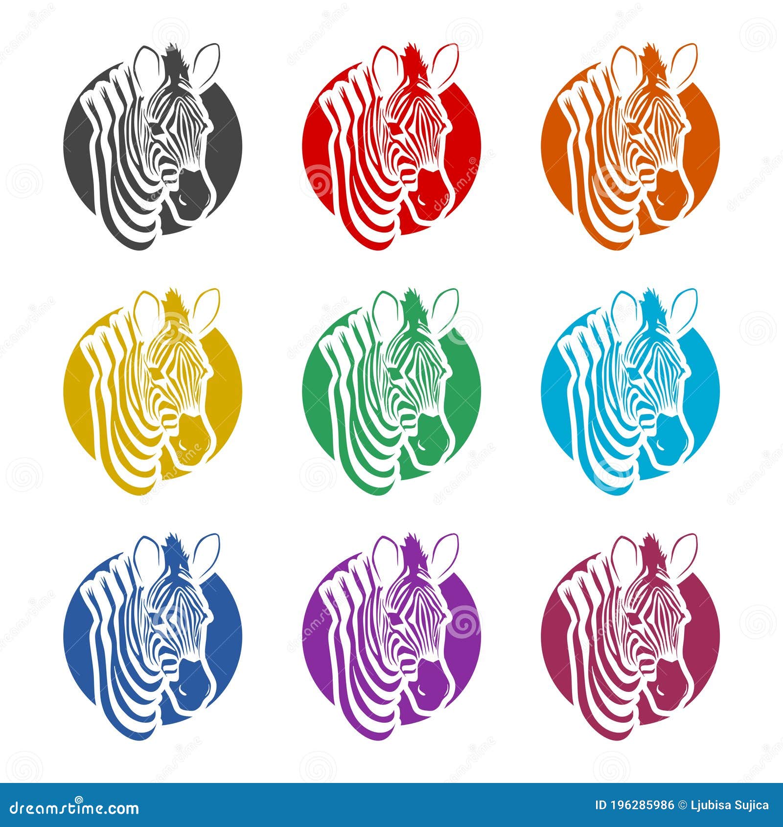 Zebra head icon, color set stock vector. Illustration of decoration ...