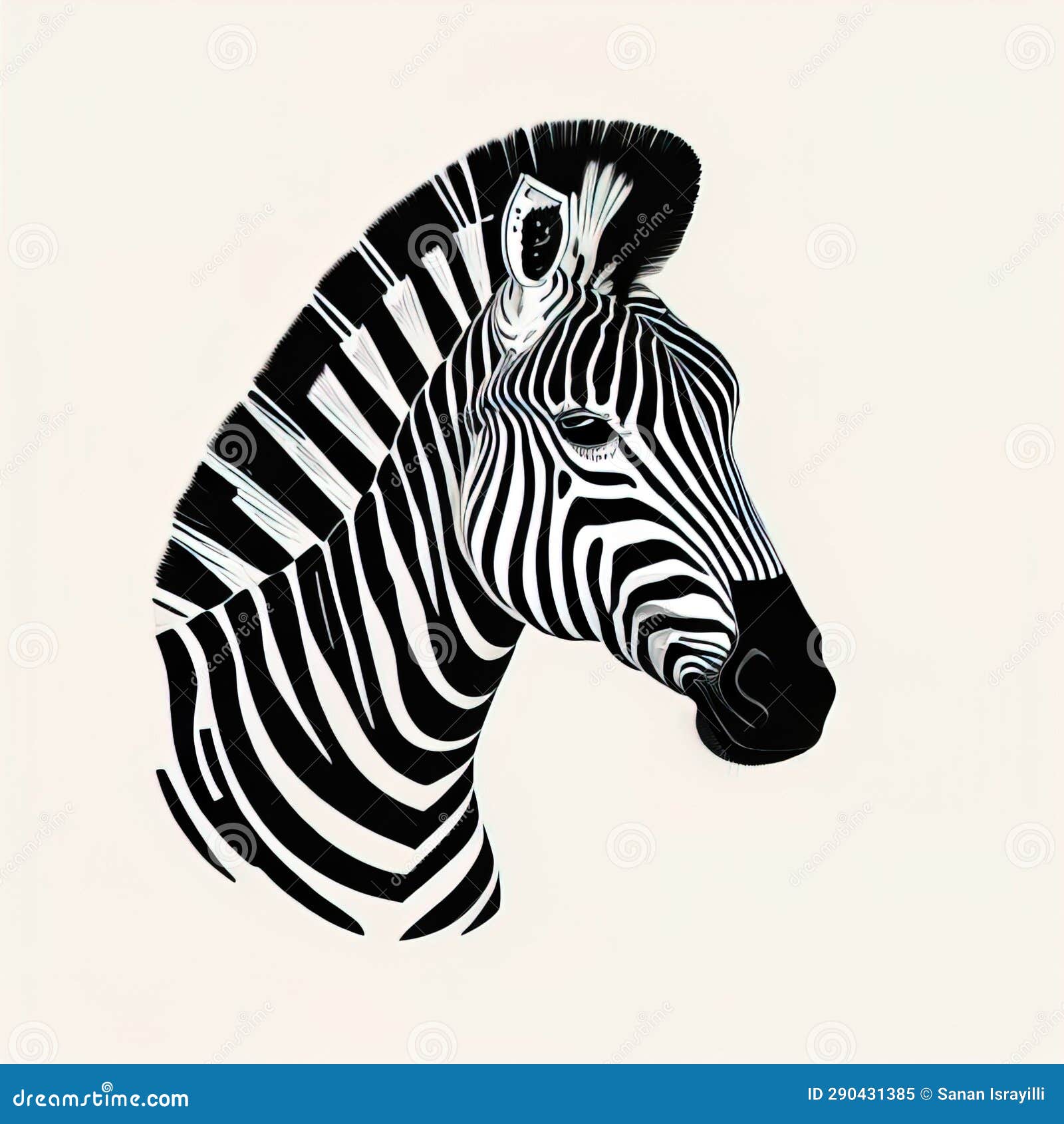 Zebra Head Isolated on White Background. Hand Drawn Vector Illustration ...