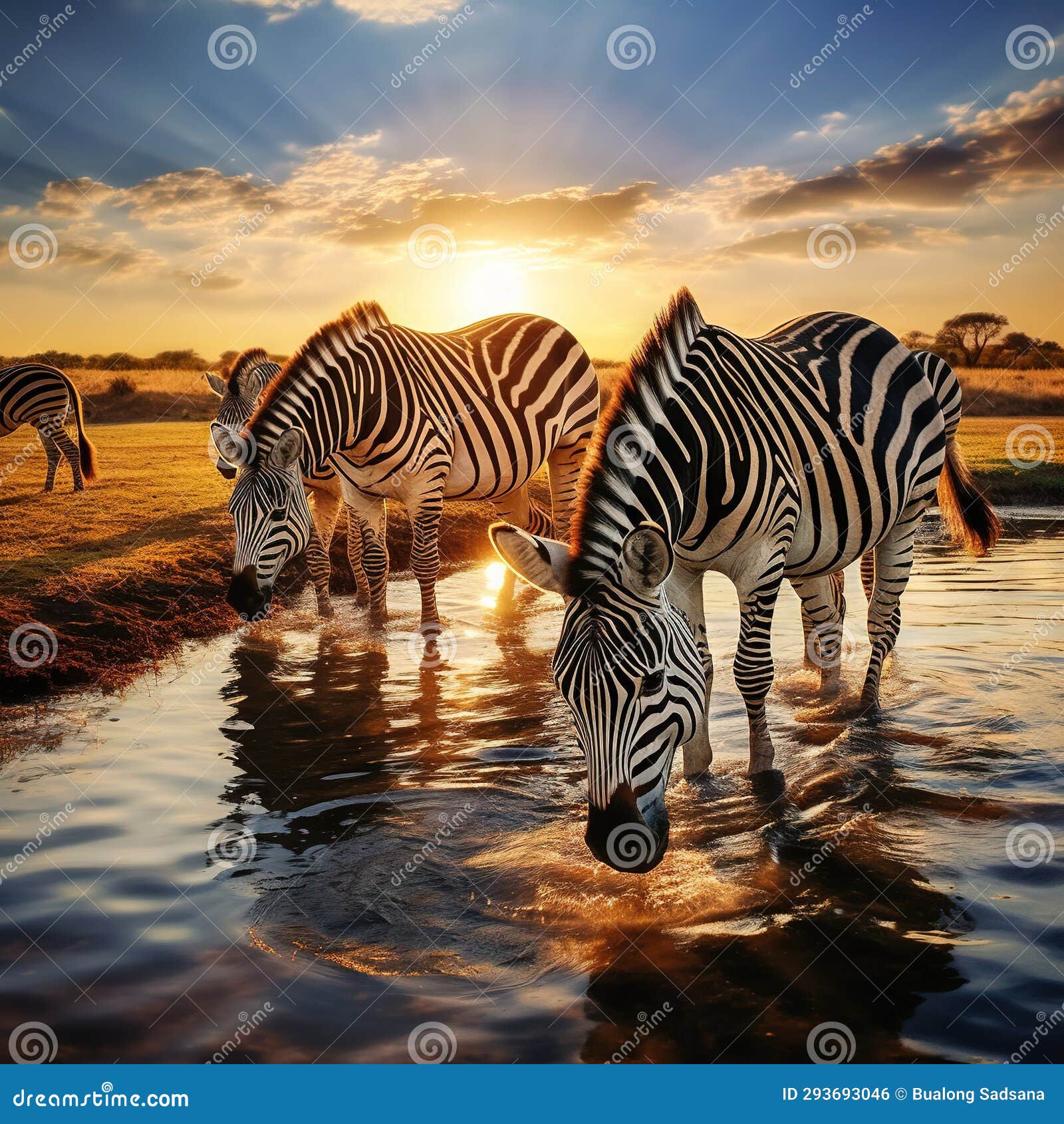 A Zebra Having A Drink On A Safari In South Africa Royalty-Free Stock ...