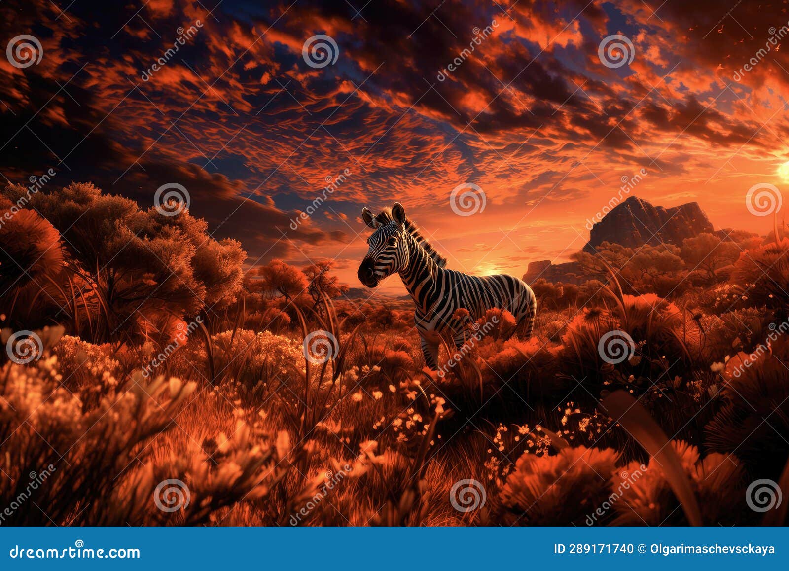 Zebra in Its Natural Habitat at Sunset Stock Illustration ...