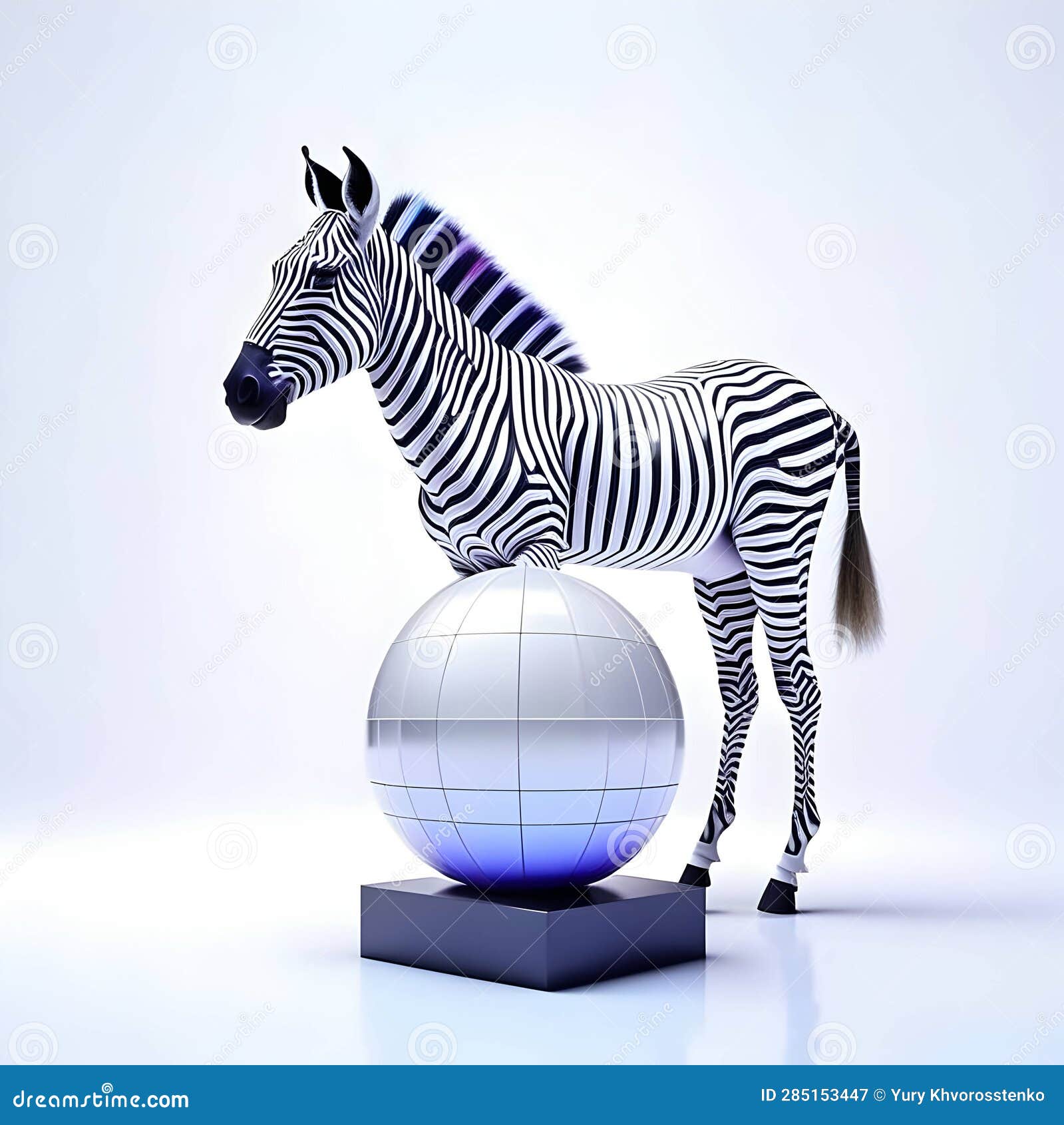 Zebra and Mirror Ball on White Background. Stock Illustration ...