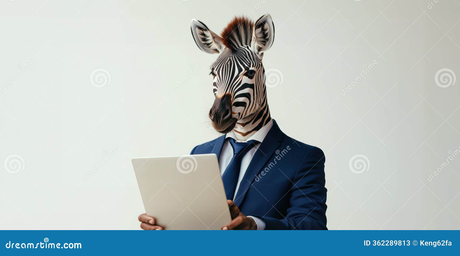 Zebra in Navy Blue Suit Holding Laptop, Showcasing Unique Style Stock ...
