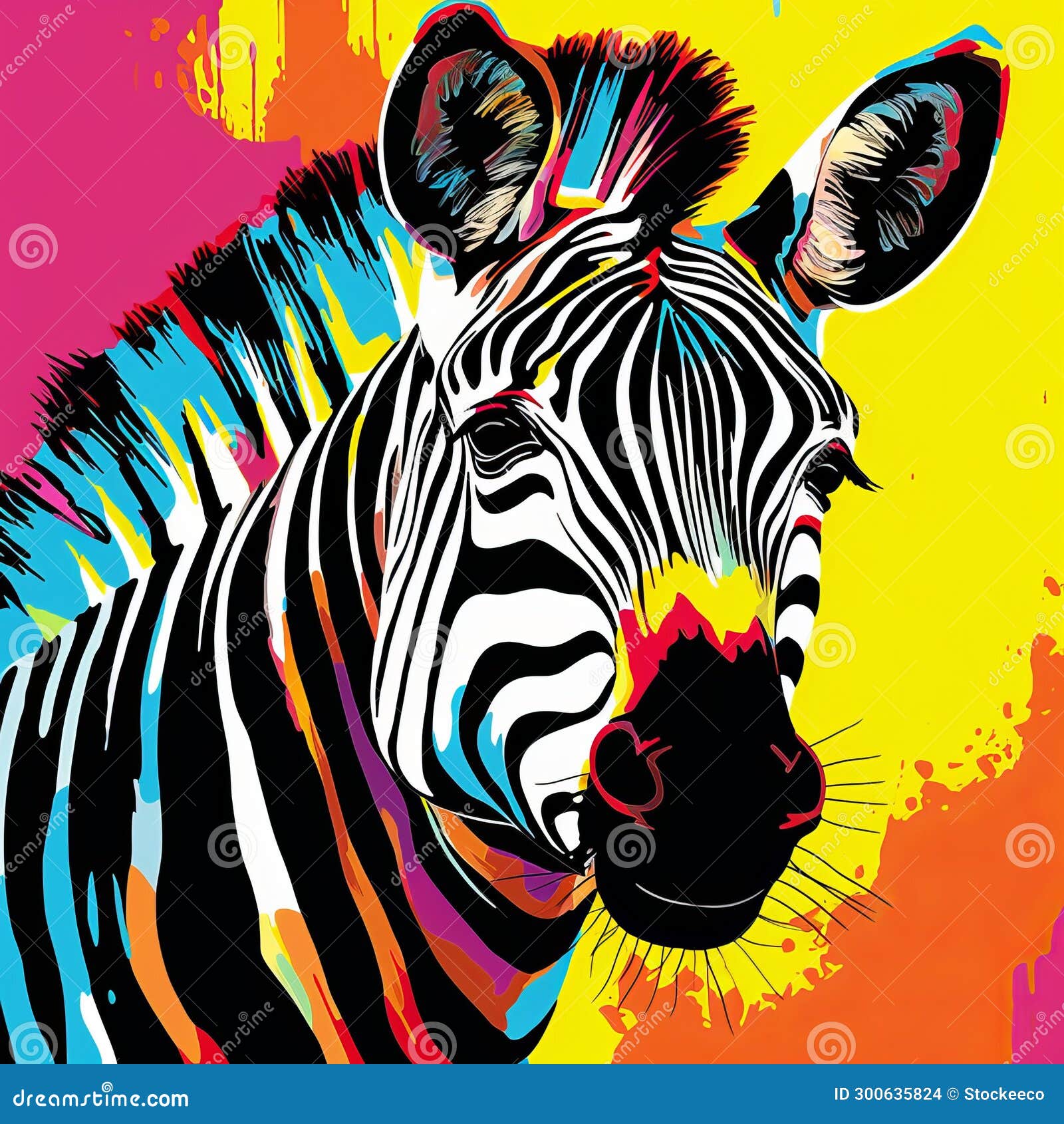 Vivid Colorful Zebra Head with Splatter: a Pop Art Masterpiece Stock ...