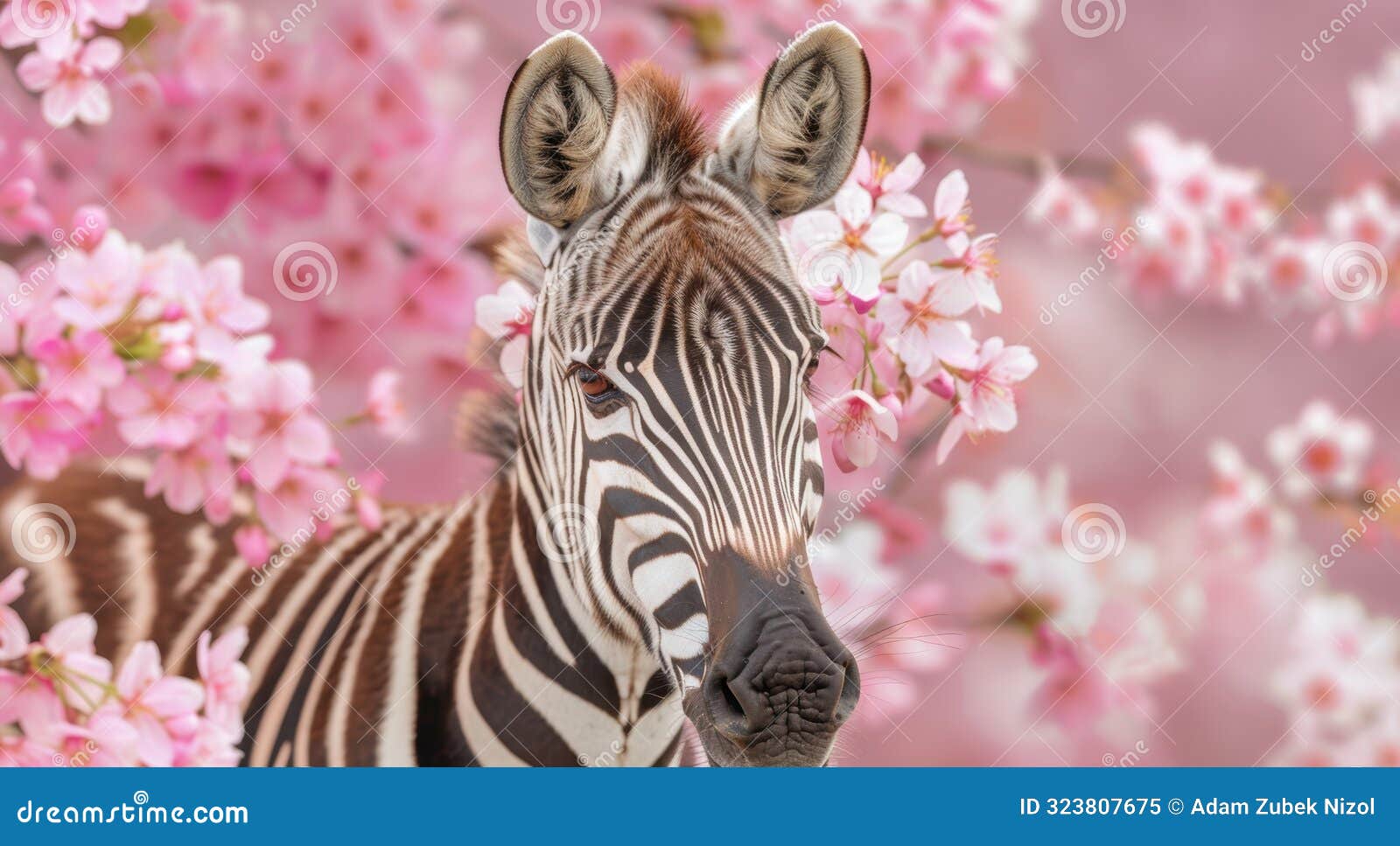 Zebra among Pink Cherry Blossoms Stock Illustration - Illustration of ...