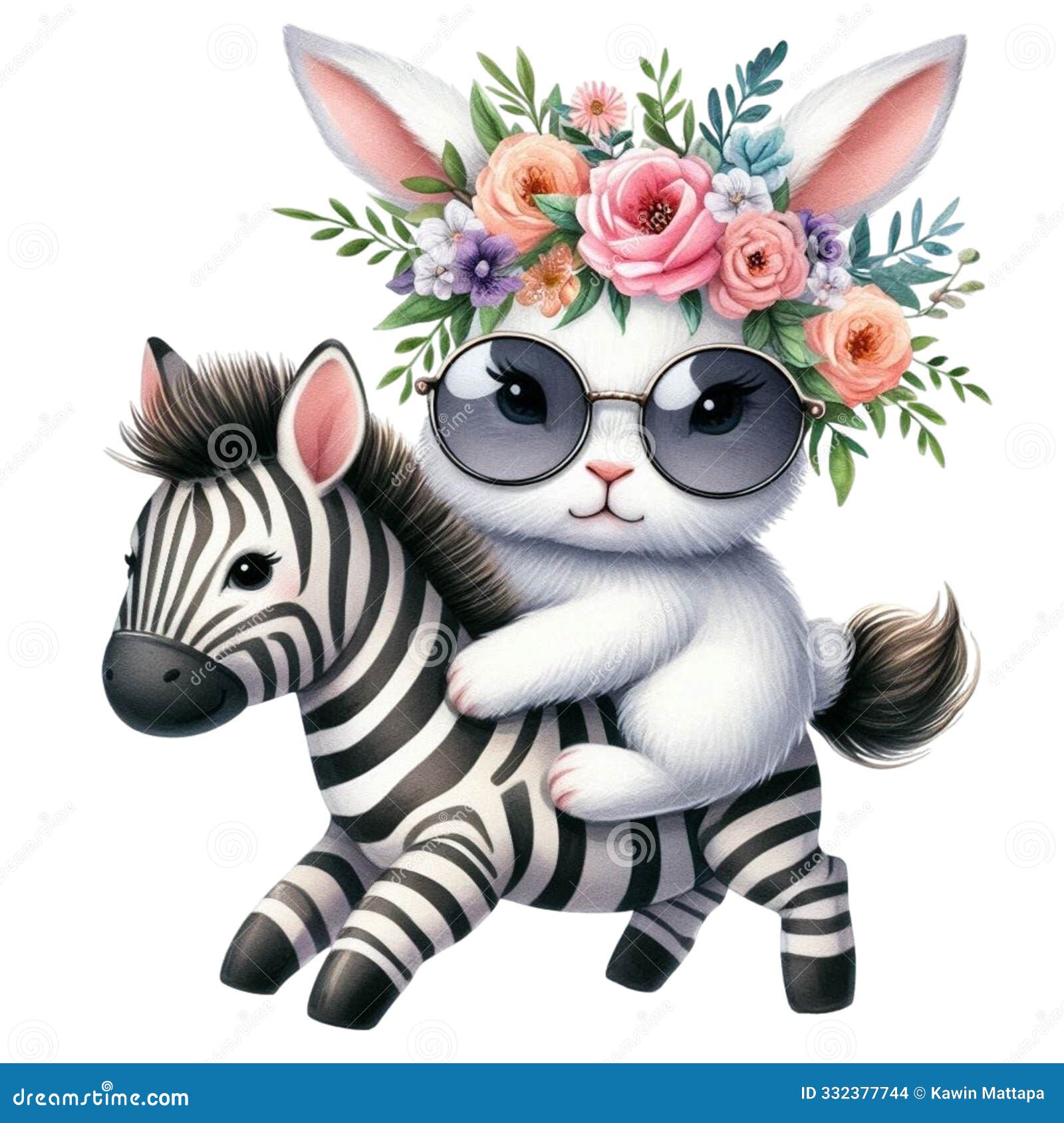 Zebra Rabbit Sitting on the Back Clipart Watercolor Stock Illustration ...