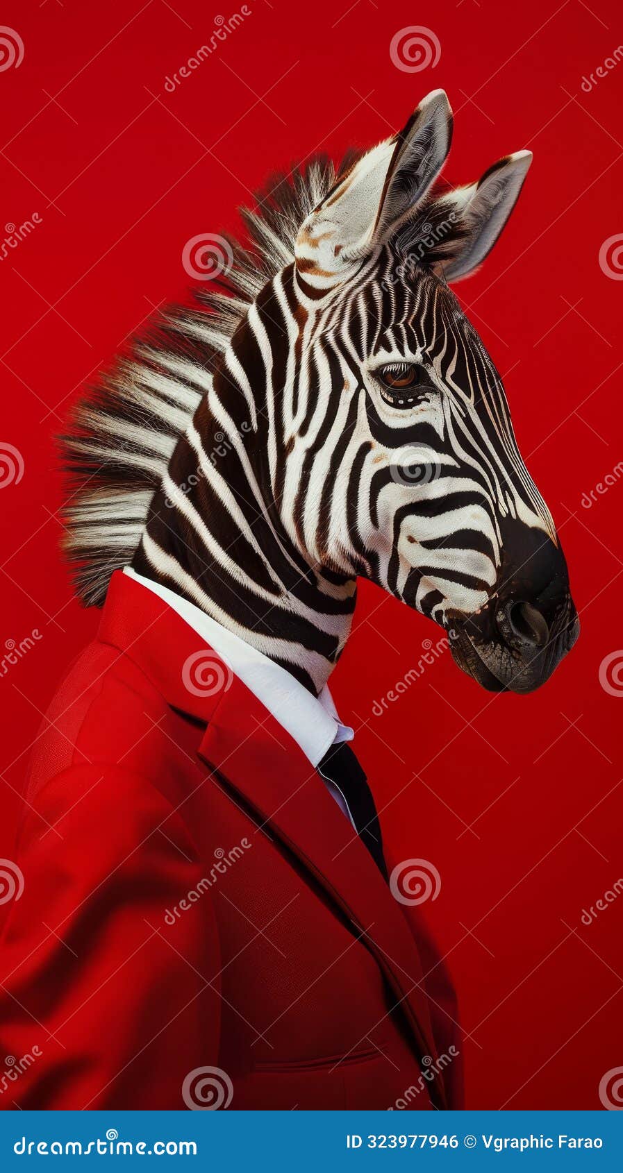 Zebra in a Red Suit on a Red Background, Artistic Portrait. Surreal and ...