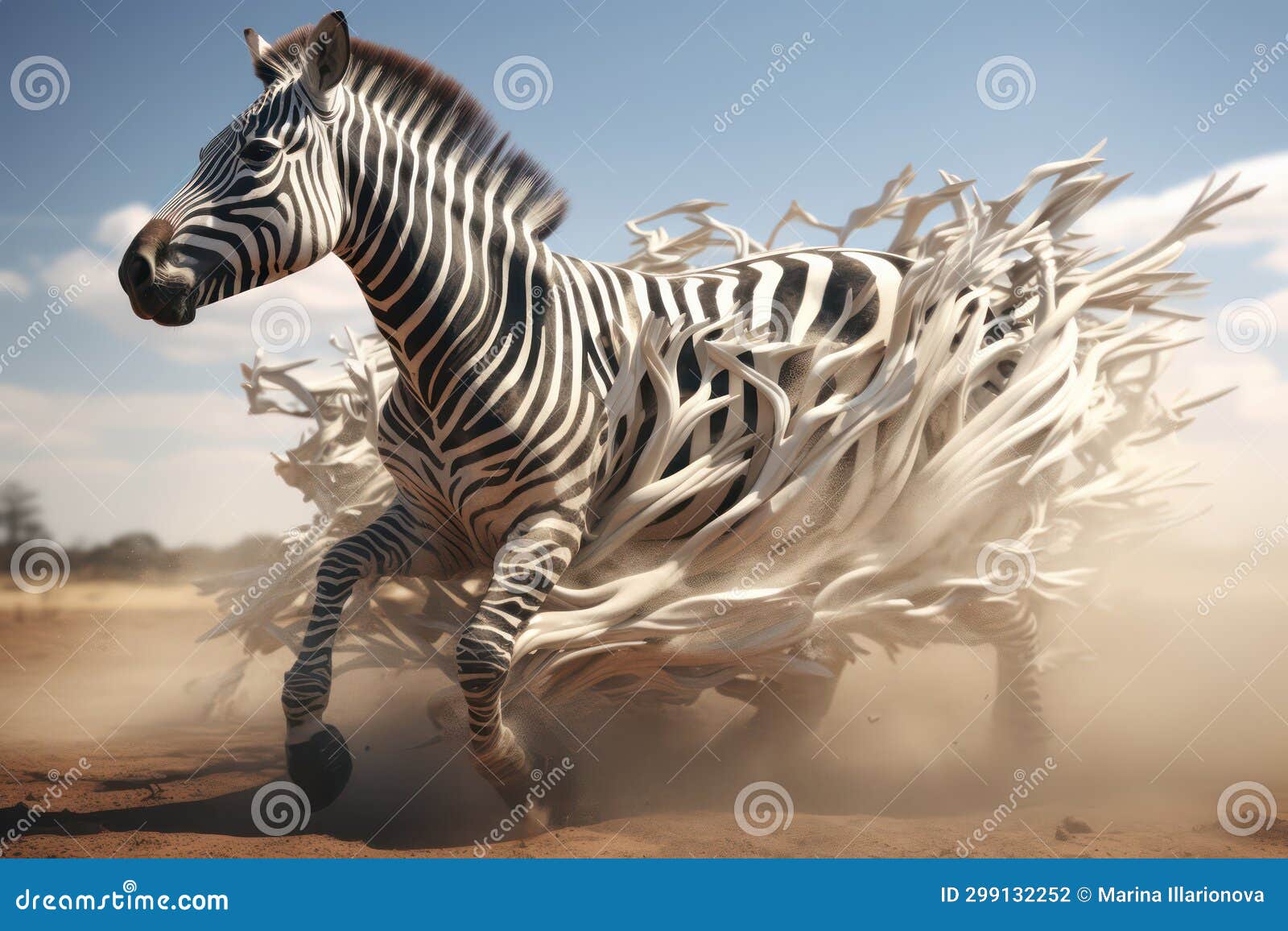 Zebra Runs and Loses Its Stripes. Generative AI Stock Illustration ...