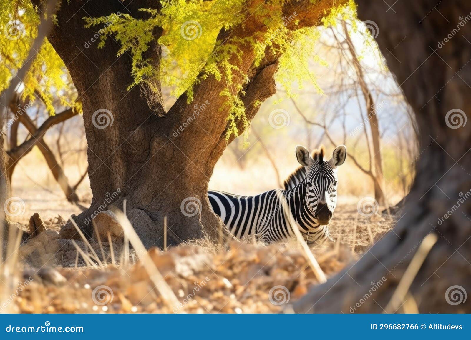 A Zebra Sheltering Under a Tree in Bright Sunlight Stock Illustration ...