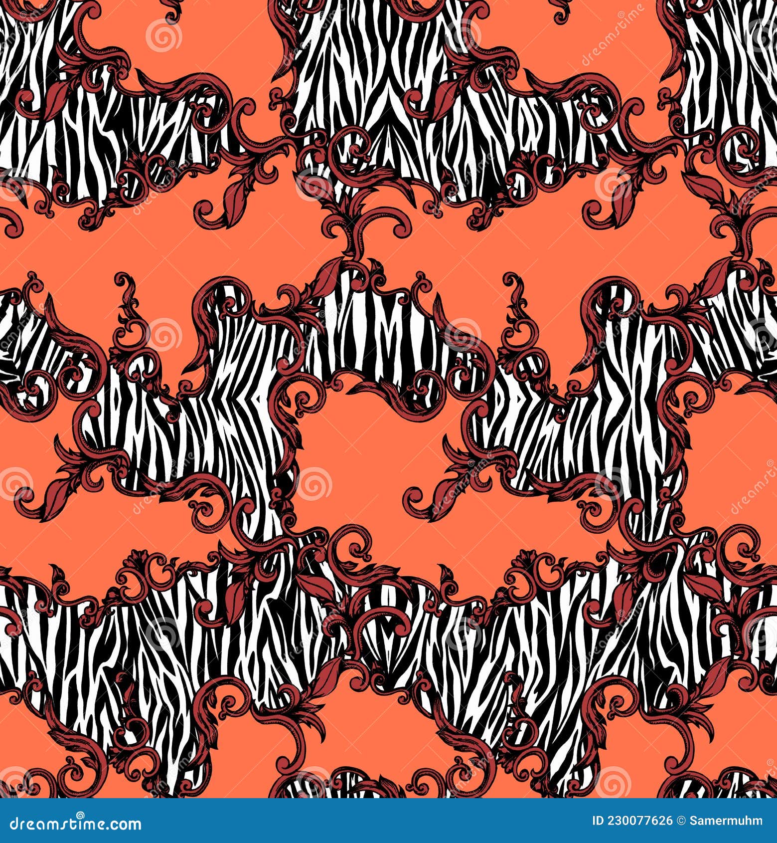 Zebra Skin and Baroque, Seamless Colored Pattern Patch for Textile ...