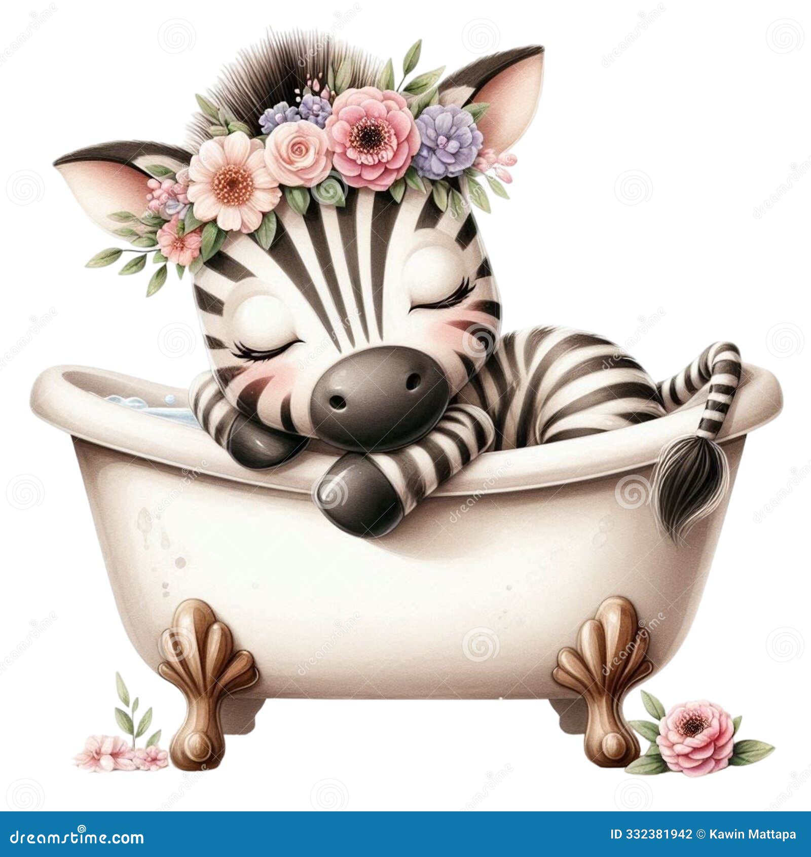 Zebra Sleeping in the Bathtub Clipart Watercolor Stock Vector ...